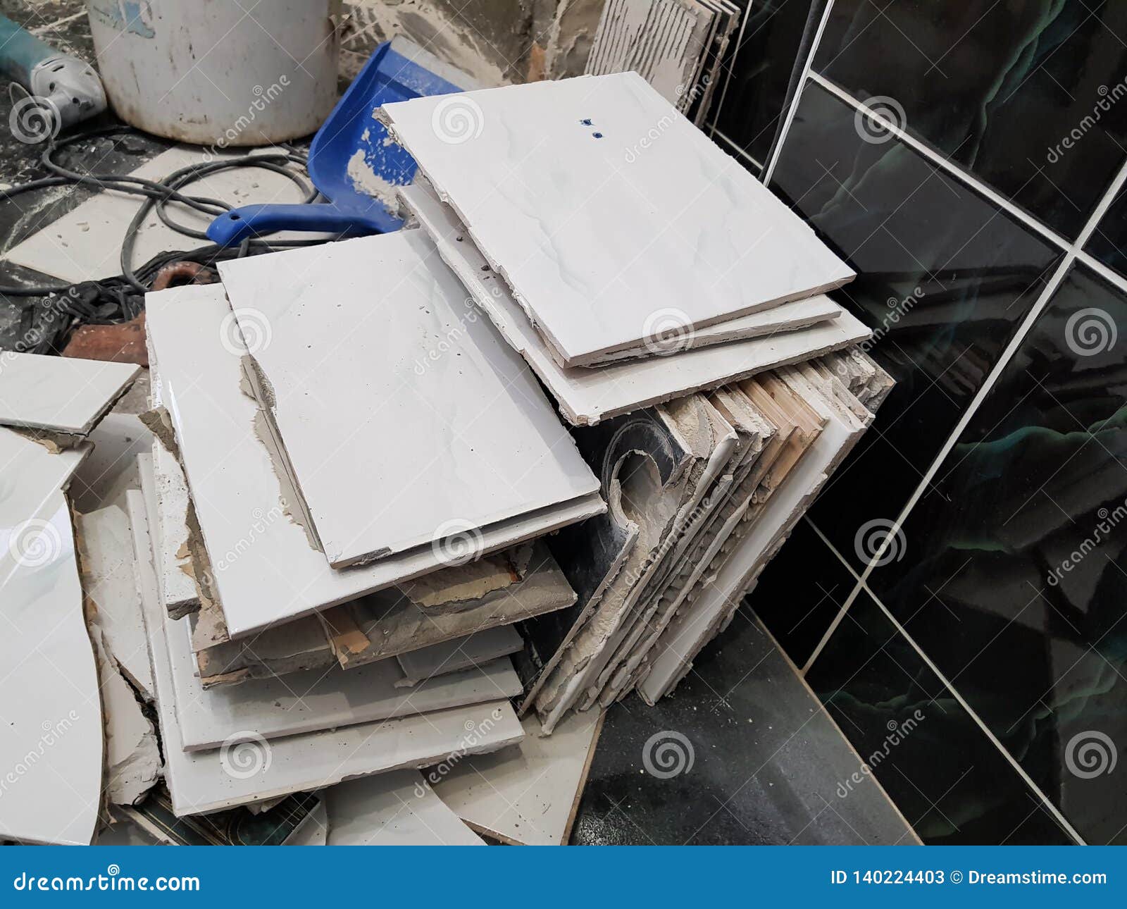 Construction Waste and Old Floor Tile Stock Image - Image of business ...