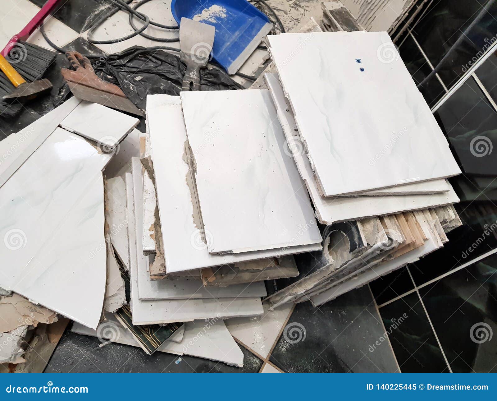 Construction Waste and Old Floor Tile Stock Image - Image of cover ...