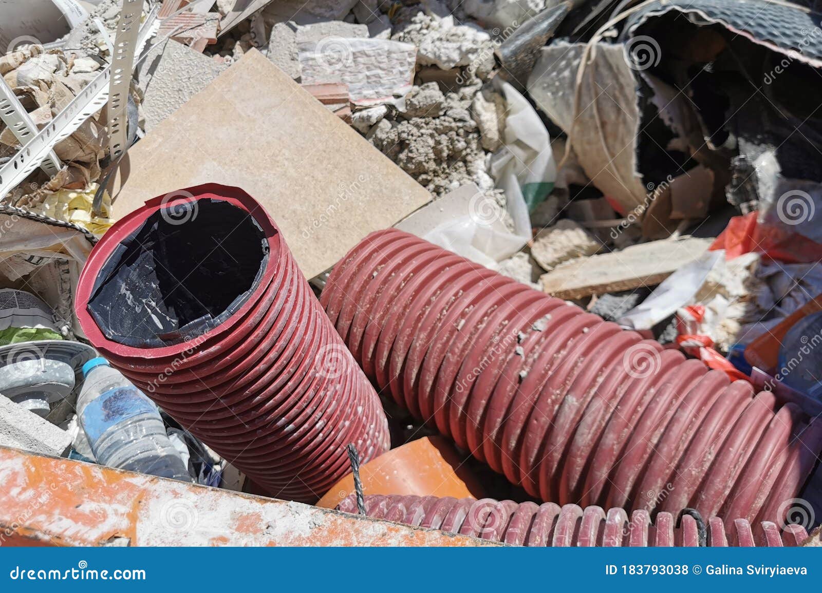 Construction Waste, Pieces of Pipes, Old Brick, Broken Concrete, Tile ...