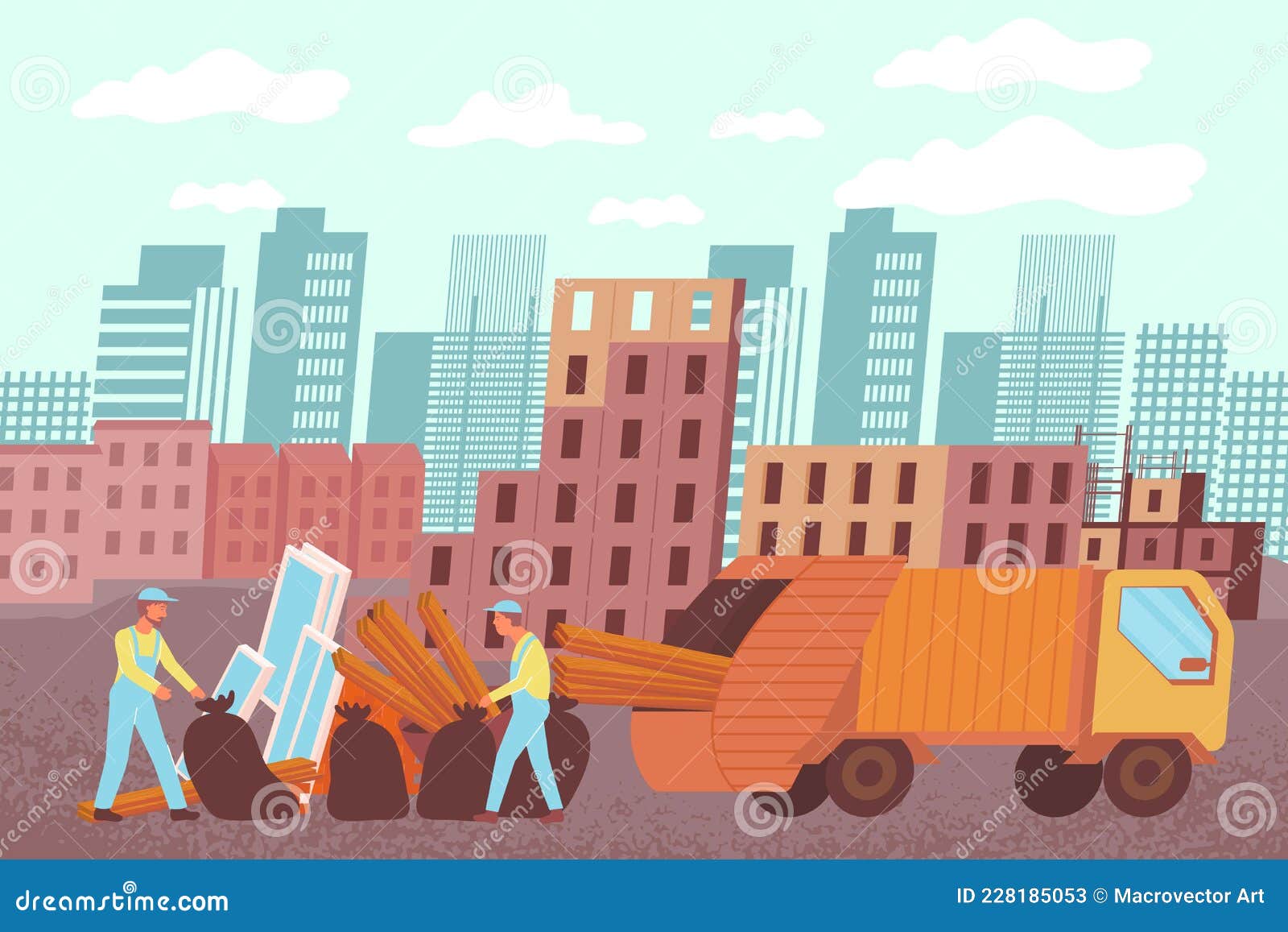 Construction Waste Removal Composition Stock Vector - Illustration of ...