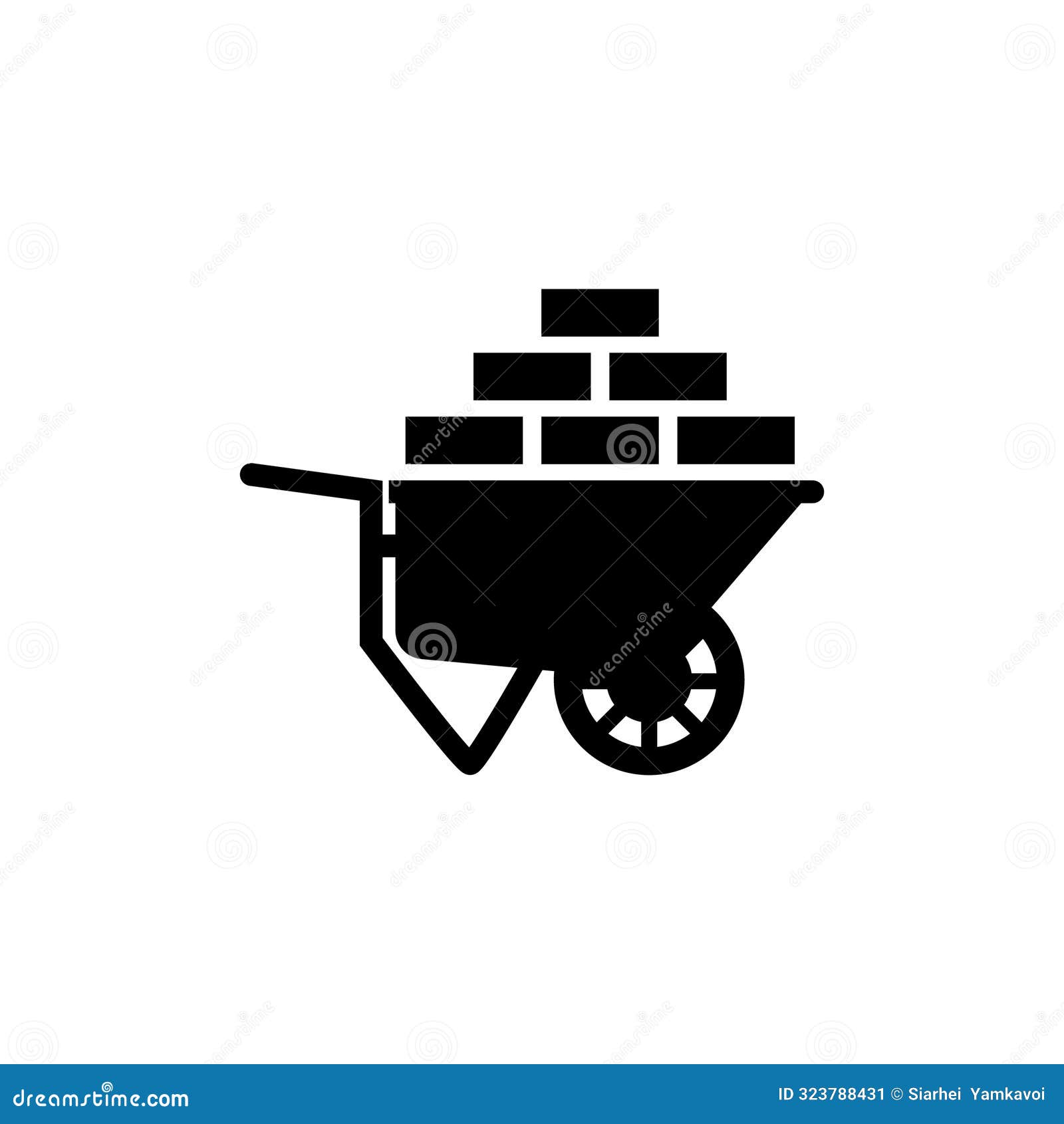 Construction Wheelbarrow Icon with Bricks. Vector Silhouette. Stock ...