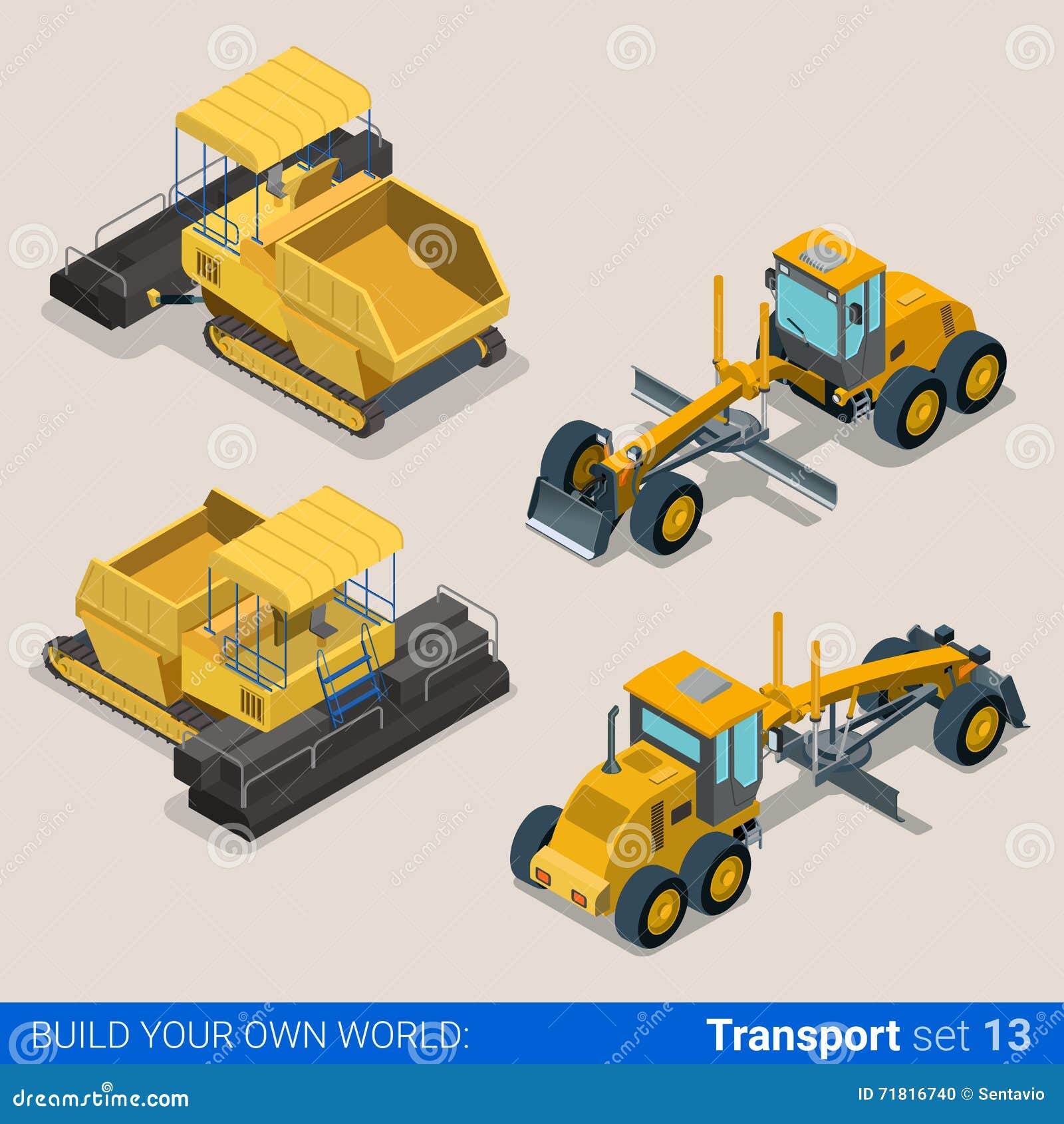 Construction Wheeled Tracked: Vector Flat Isometric Vehicles Stock ...