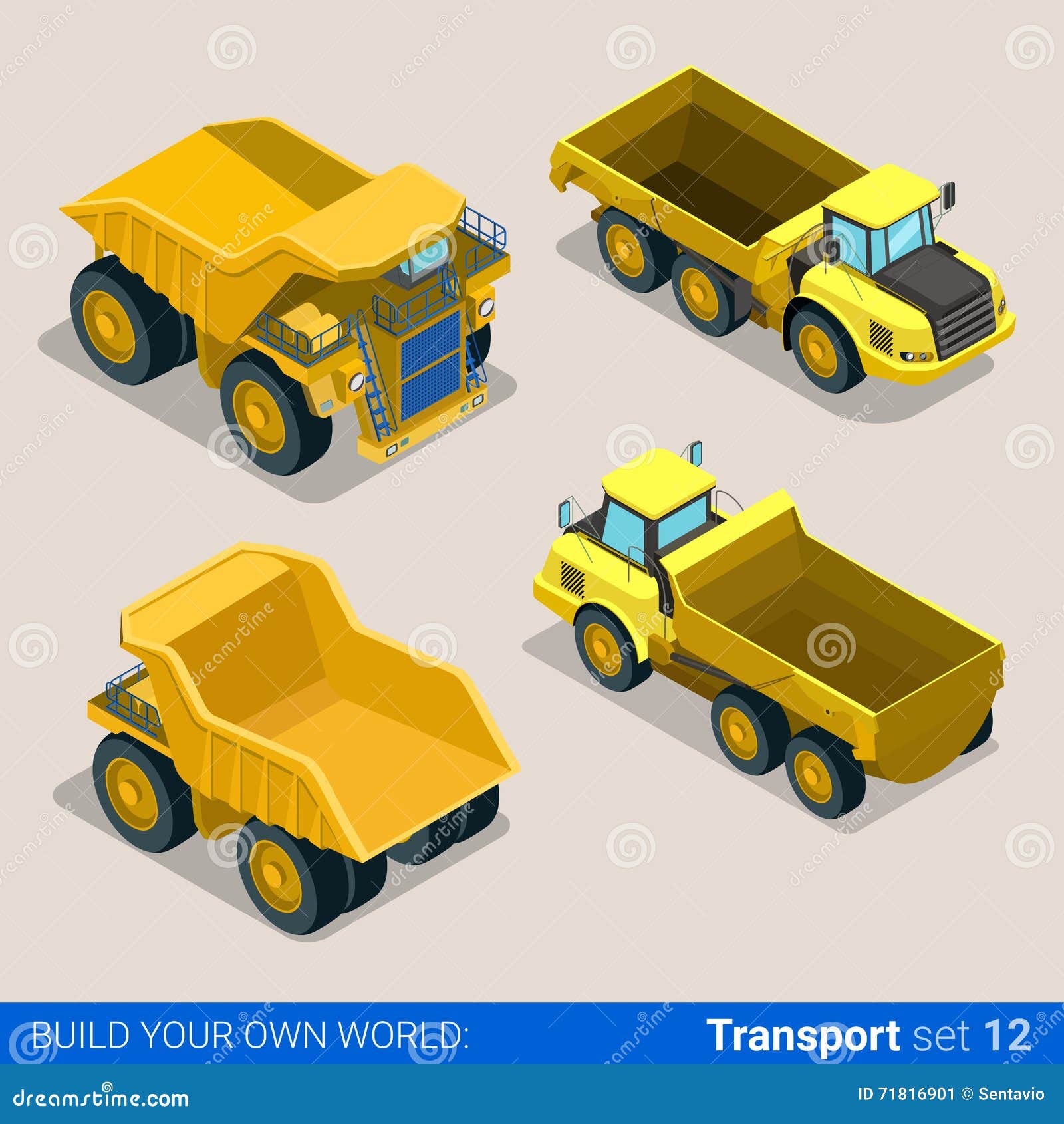 Construction Wheeled: Vector Flat Isometric Vehicles Stock Vector ...