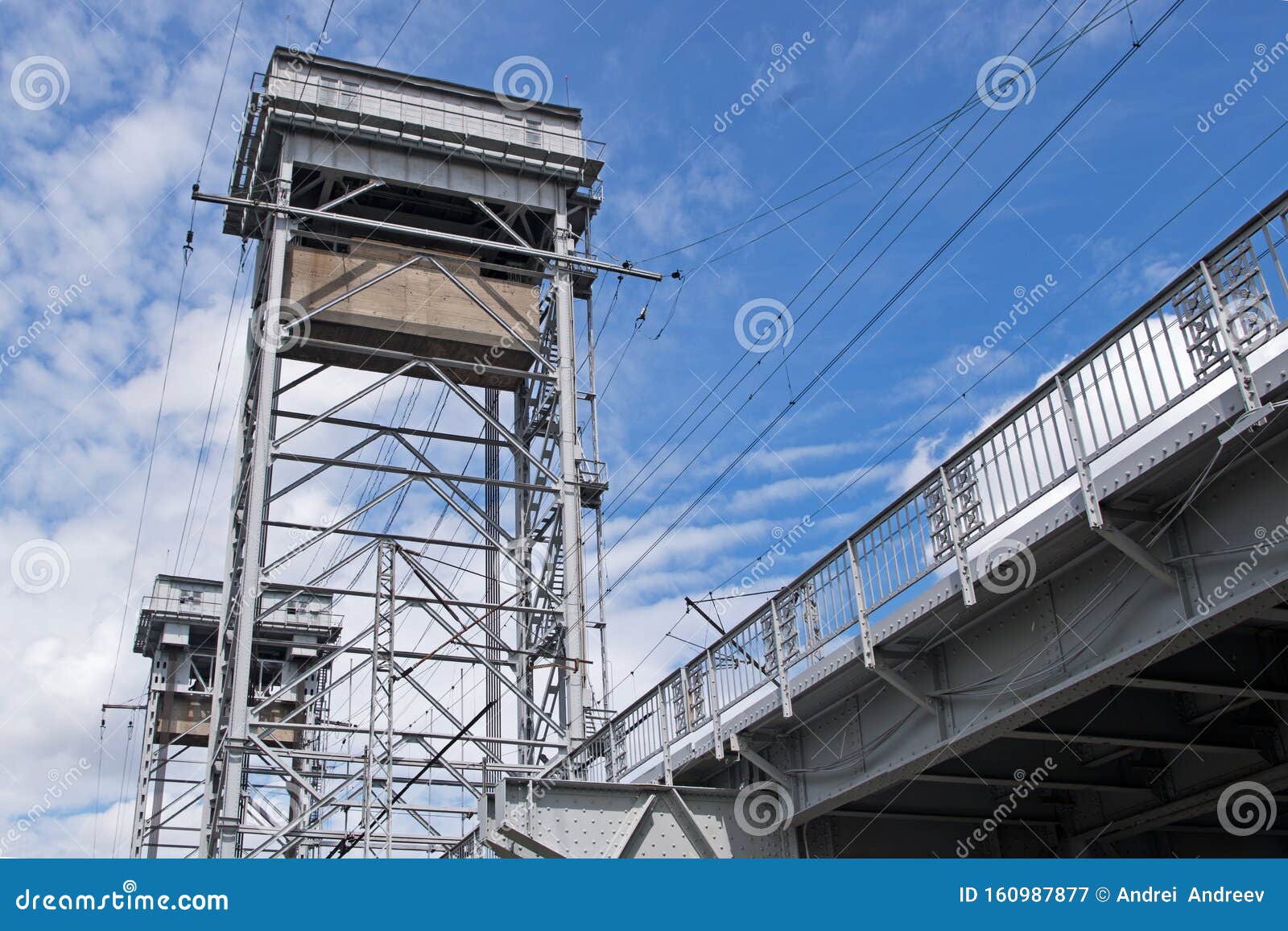 Construction White Gray Metal Two-tier Draw Bridge Over the River ...