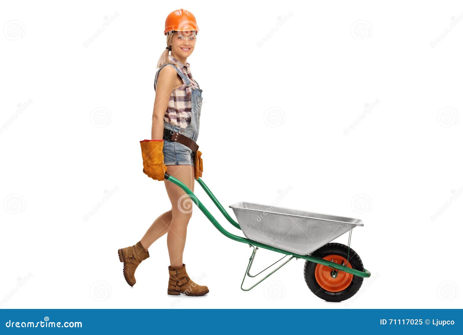 Construction Woman Pushing a Wheelbarrow Stock Image - Image of ...