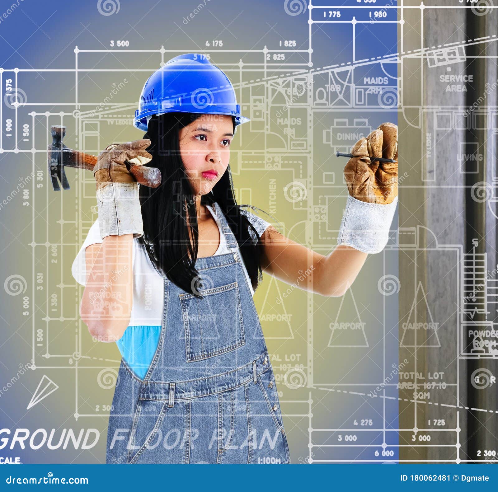 Construction Woman with Tools, Denims Overall Stock Image - Image of ...