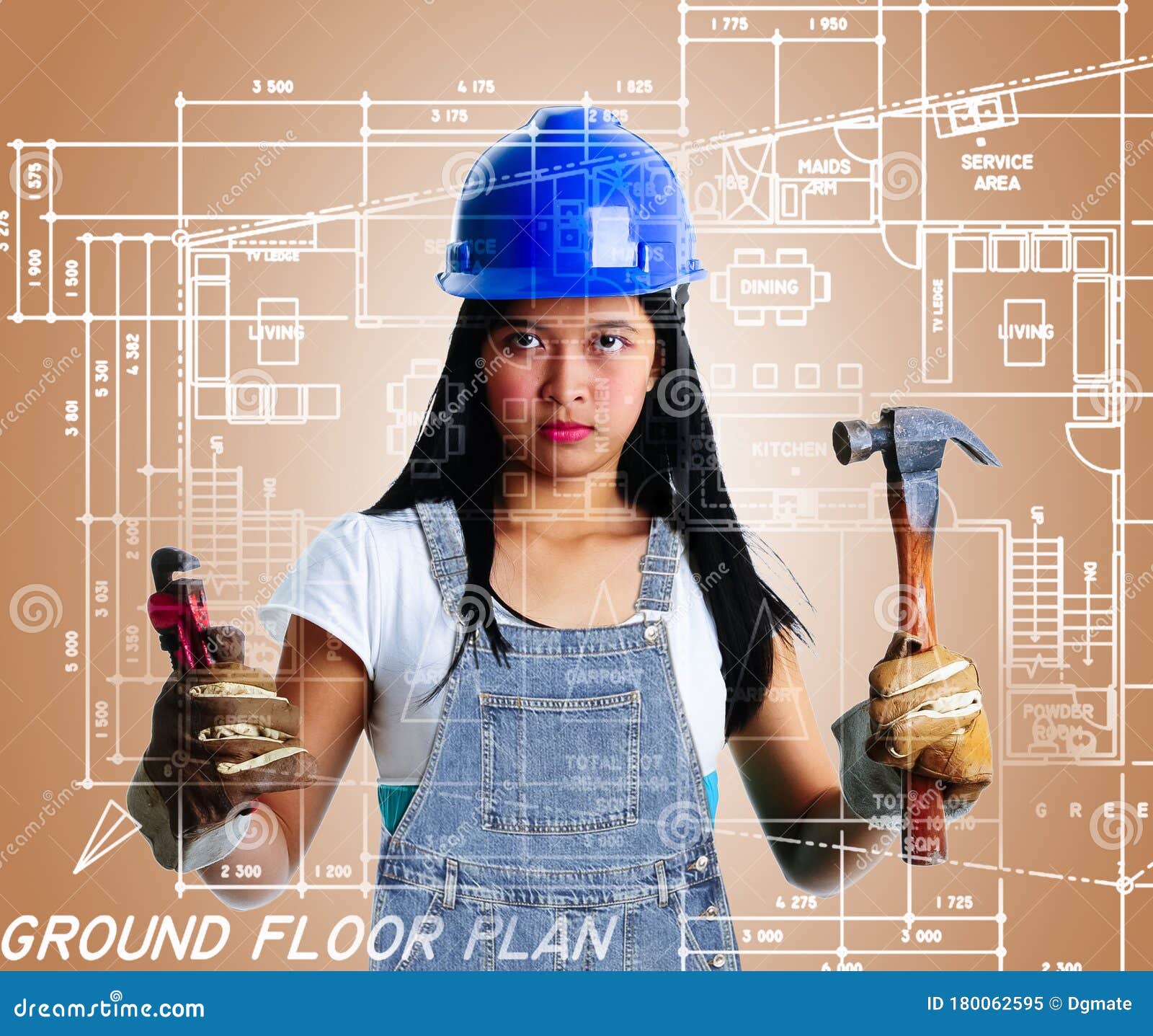 Construction Woman with Tools, Denims Overall Stock Image - Image of ...