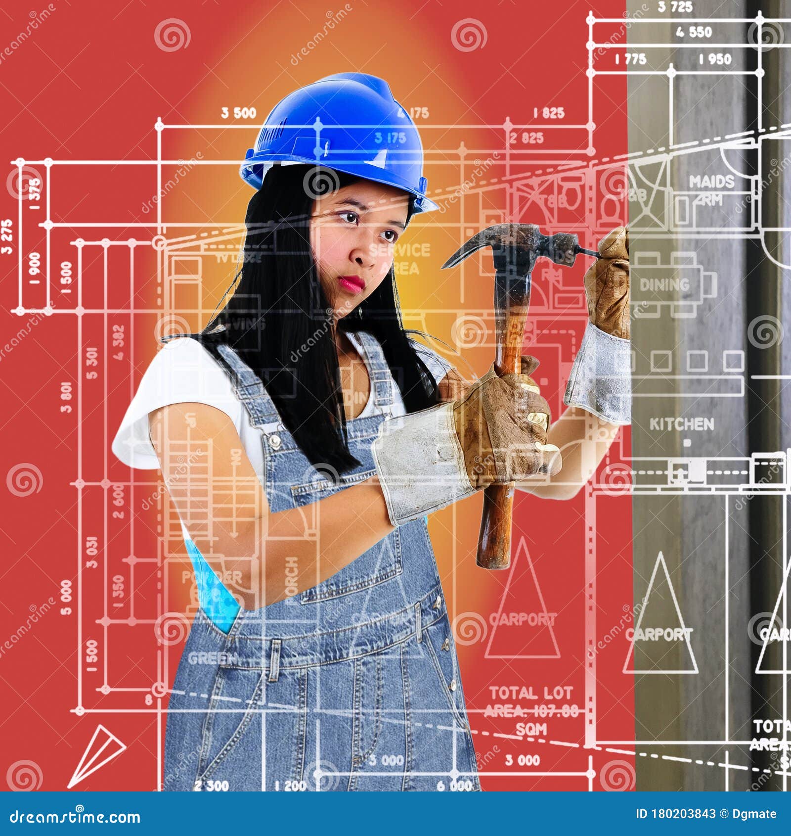 Construction Woman with Tools, Denims Overall Stock Image - Image of ...