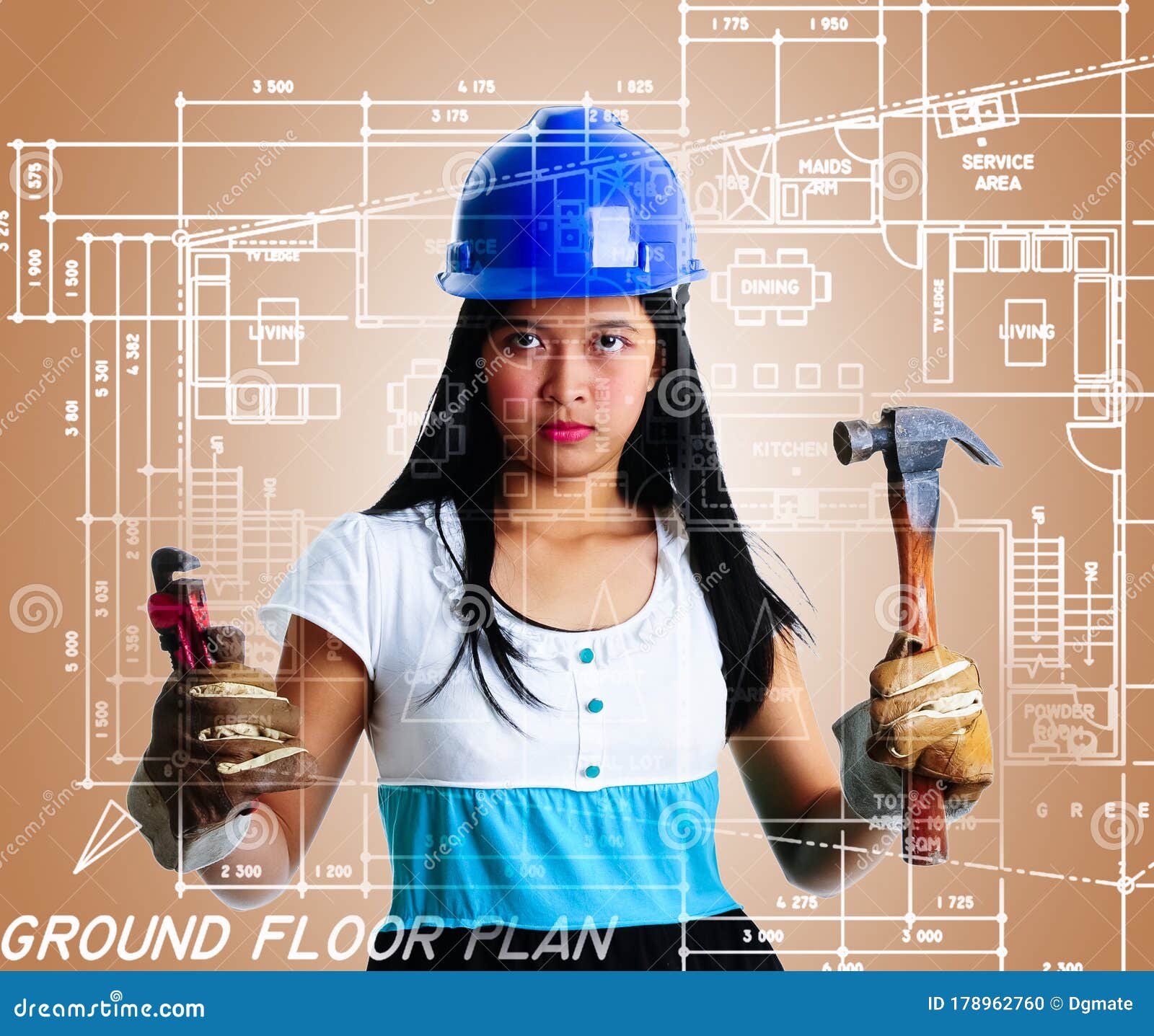 Construction Woman with Tools Stock Photo - Image of mason, foreman ...
