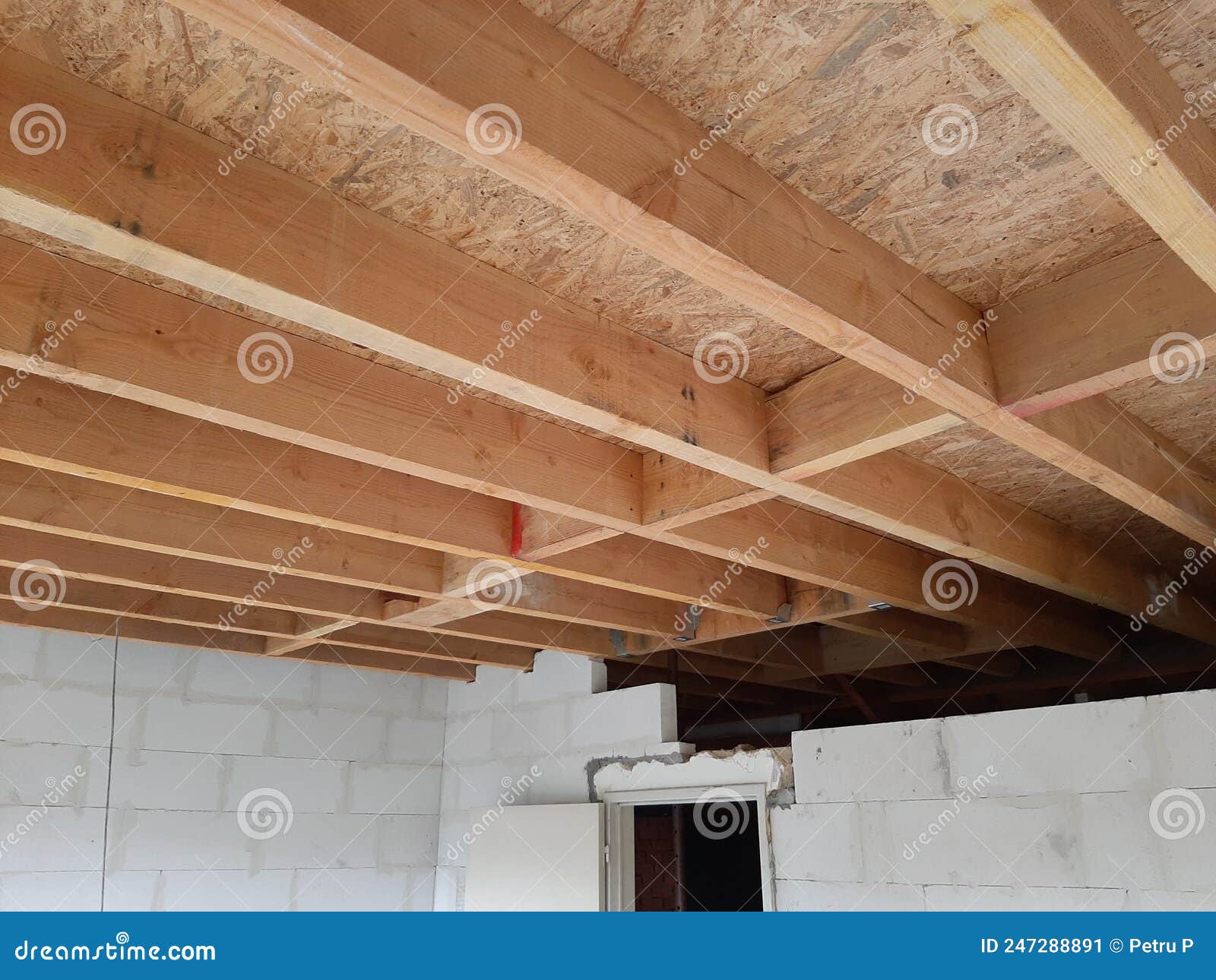 Construction of Wooden Floor Beams in the House Stock Image - Image of ...