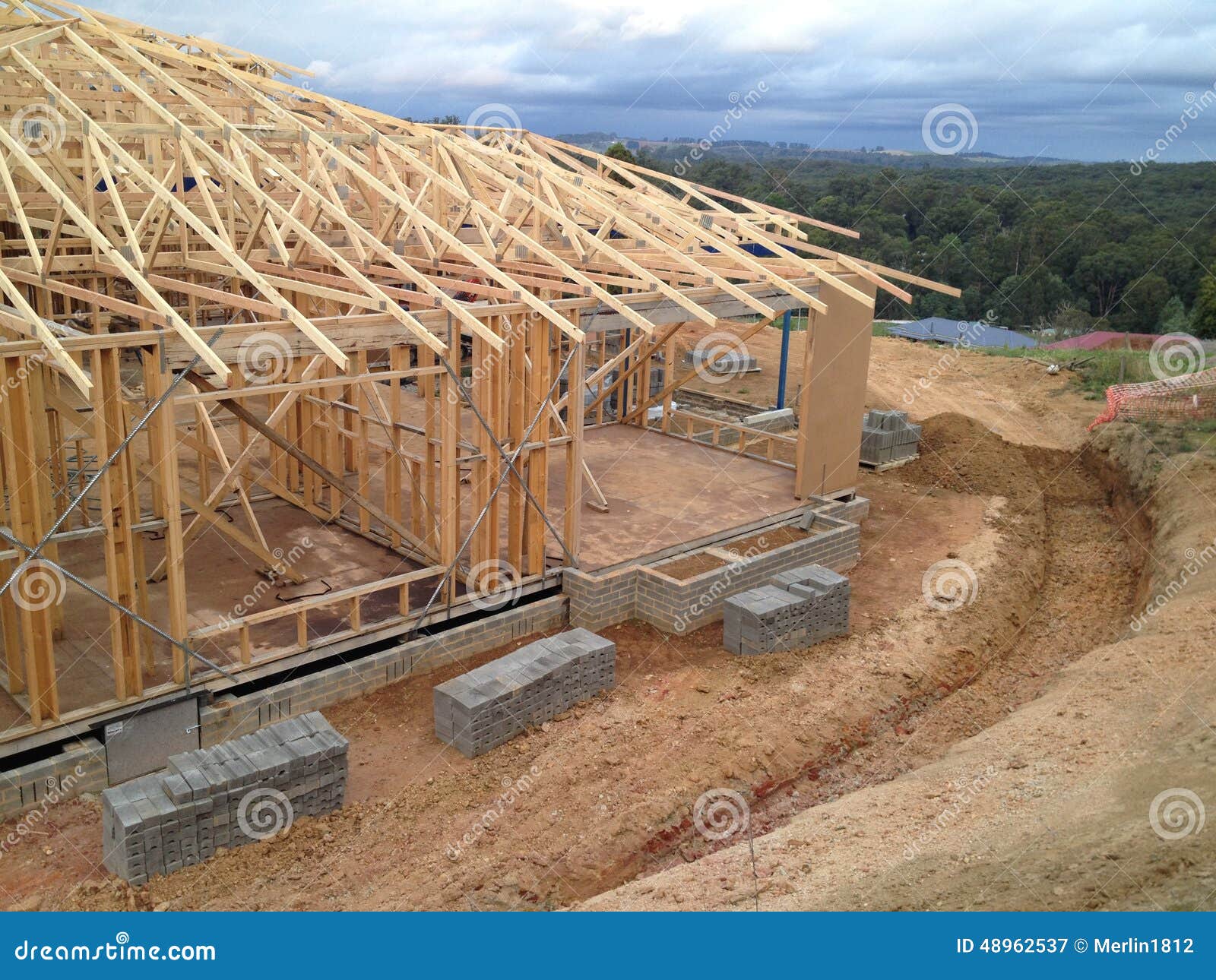 Construction stock image. Image of bricks, ditch, trusses - 48962537