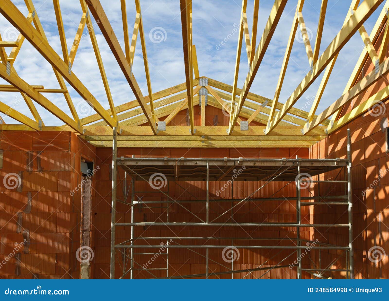Construction of a Wooden Frame for a House Stock Photo - Image of roof ...