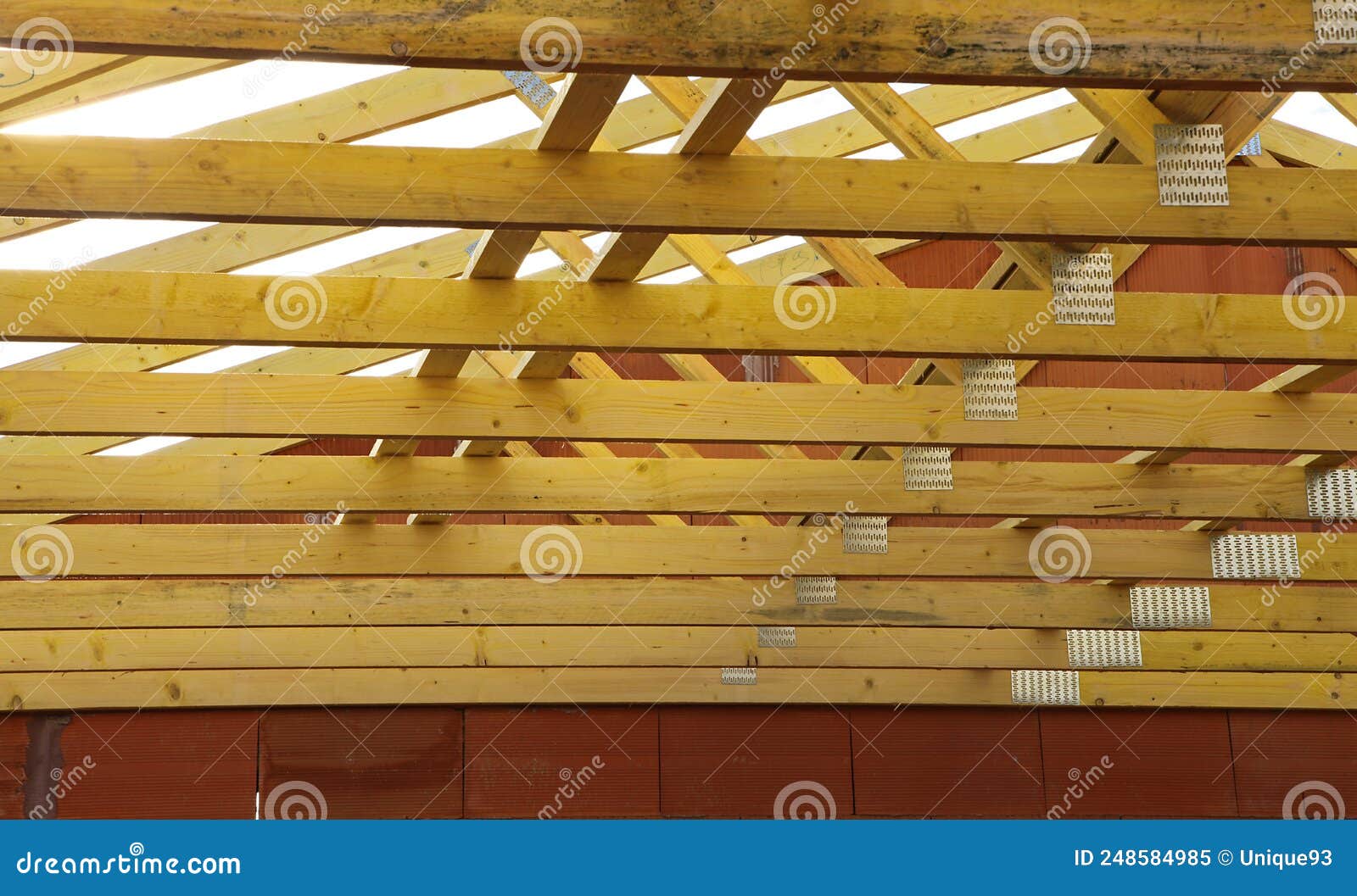 Construction of a Wooden Frame for a House Stock Image - Image of wall ...
