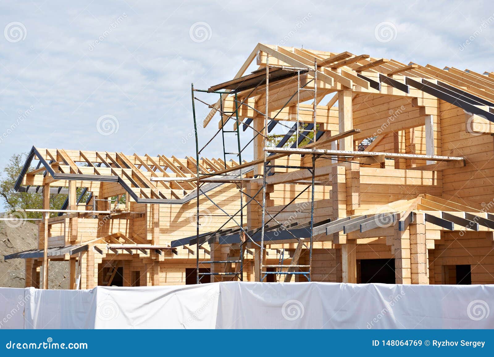 Construction of Wooden House Stock Image - Image of board, carpentry ...