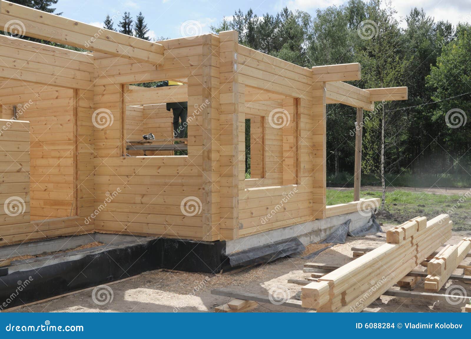 Construction of the Wooden House Stock Photo - Image of wooden, glued ...