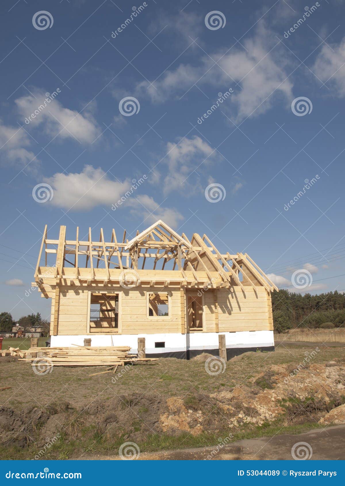 Construction of a Wooden House with Logs Rectangular Stock Image ...