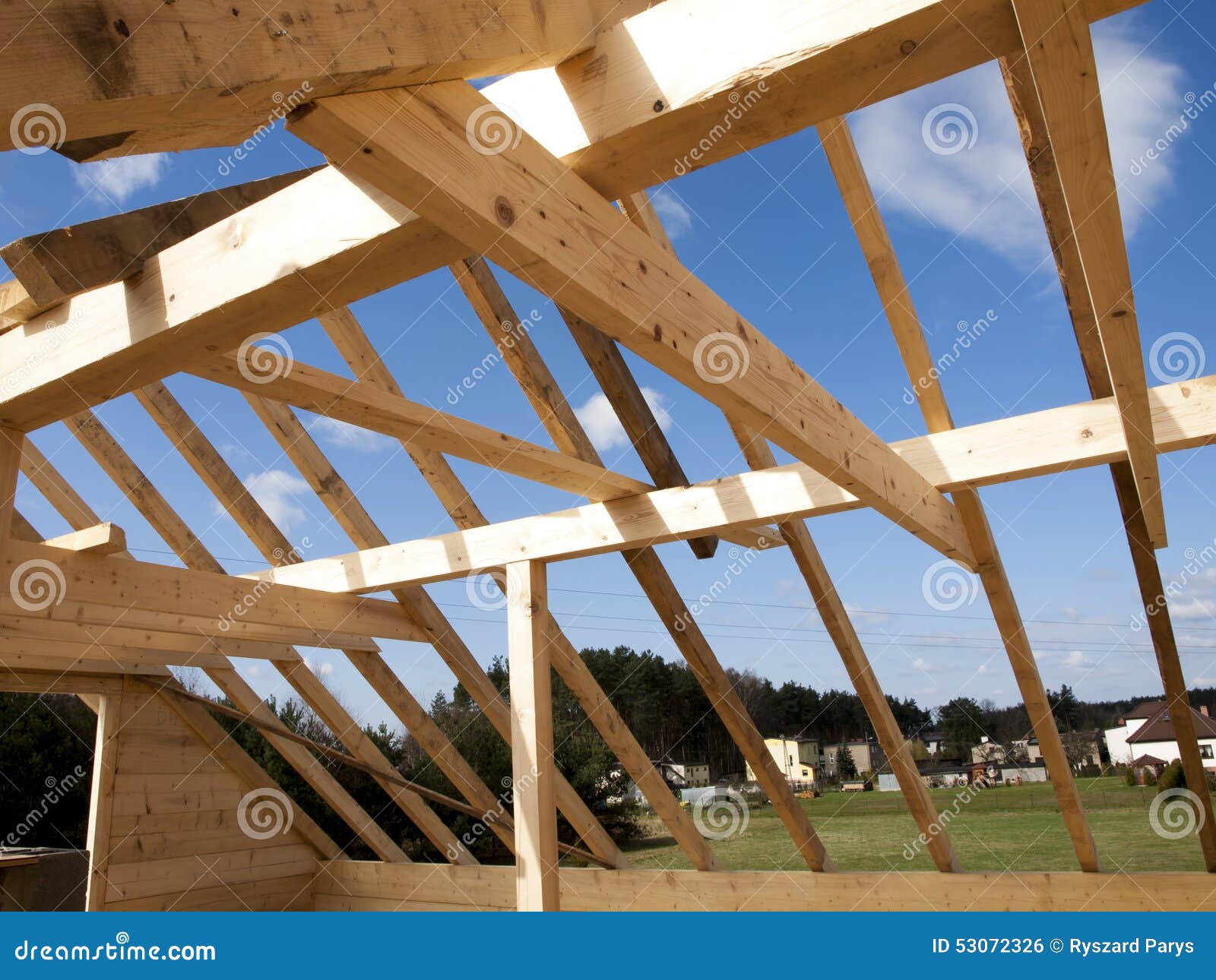 Construction of a Wooden House with Logs Rectangular Stock Photo ...