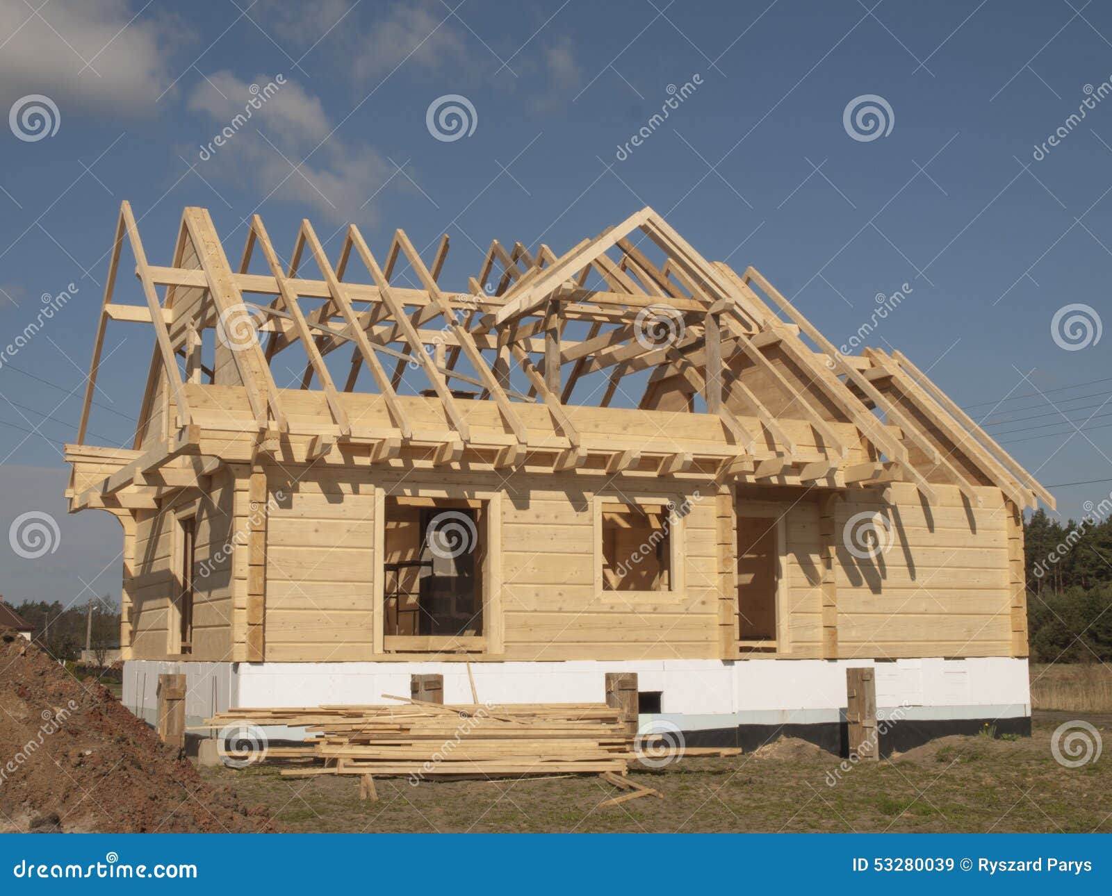Construction of a Wooden House with Logs Rectangular Stock Image ...