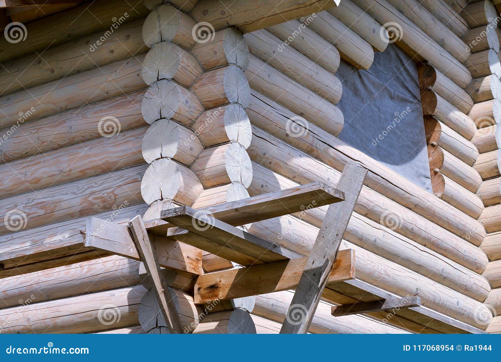 Construction of a Wooden House Made of Logs. Ecological House. Stock ...