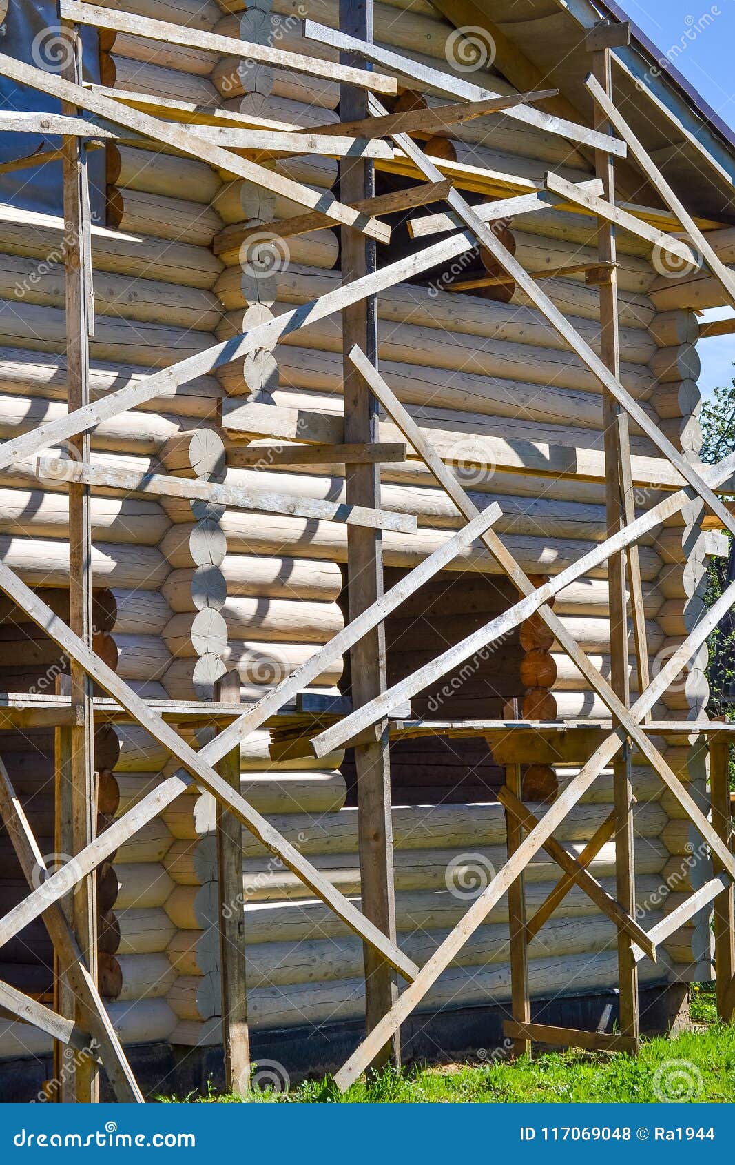 Construction of a Wooden House Made of Logs. Ecological House. Stock ...