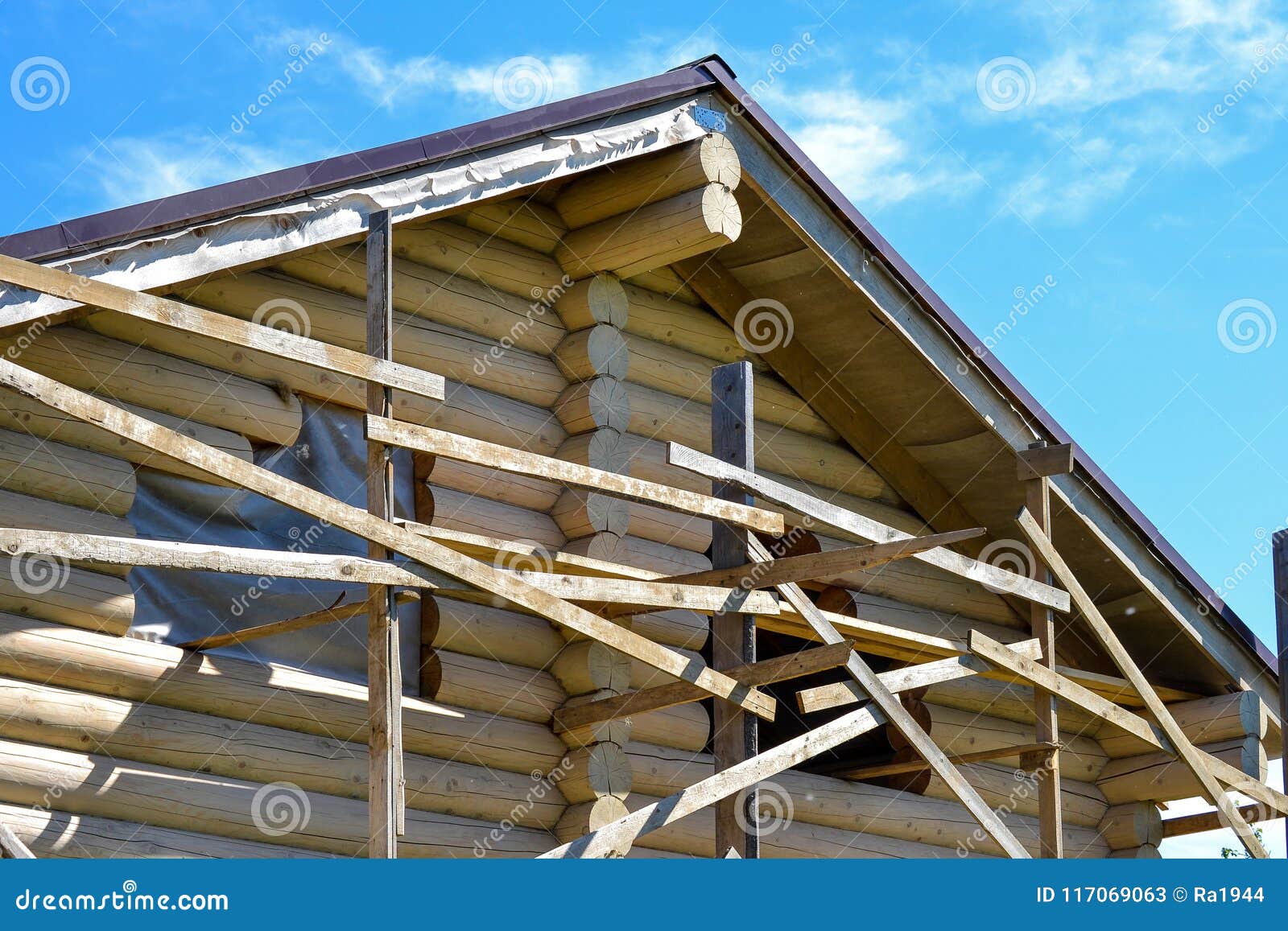 Construction of a Wooden House Made of Logs. Ecological House. Stock ...