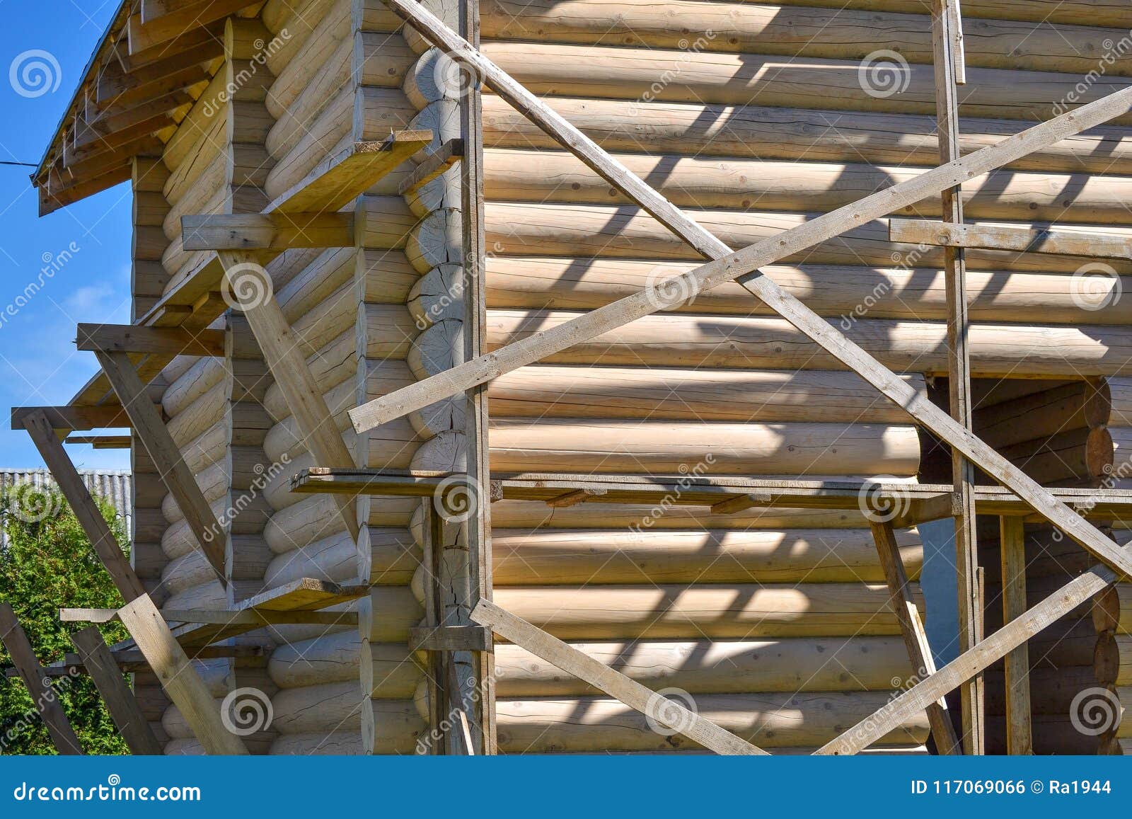 Construction of a Wooden House Made of Logs. Ecological House. Stock ...