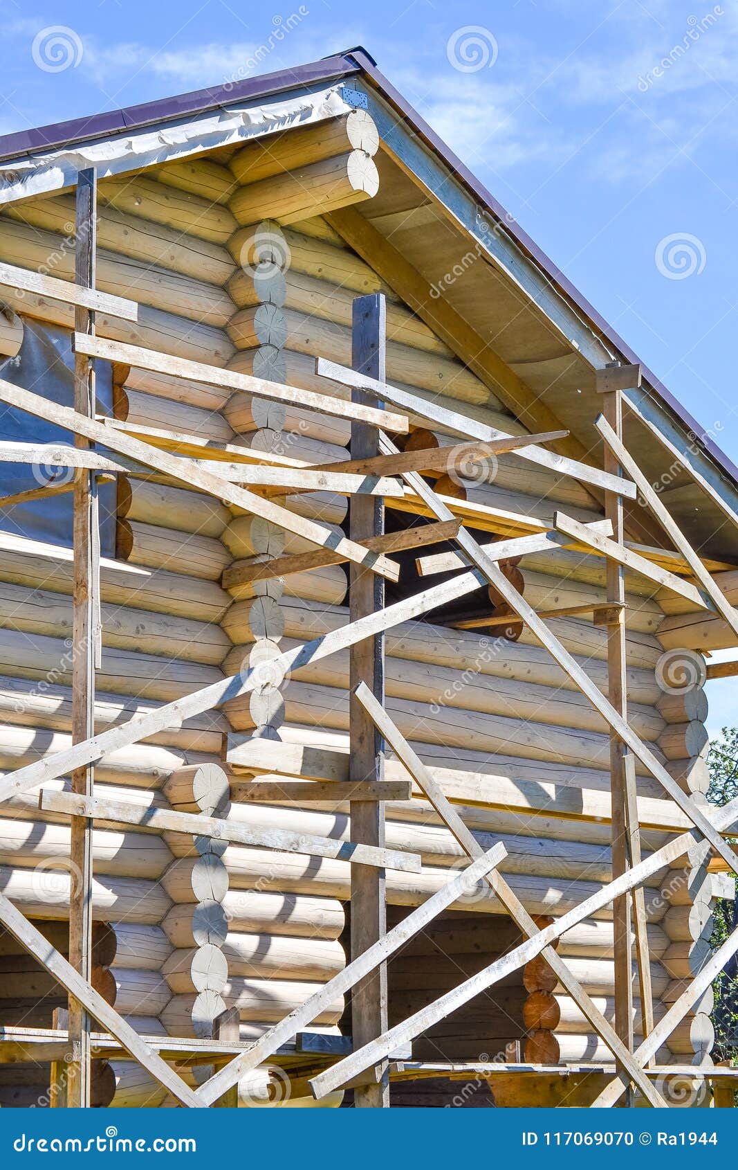 Construction of a Wooden House Made of Logs. Ecological House. Stock ...
