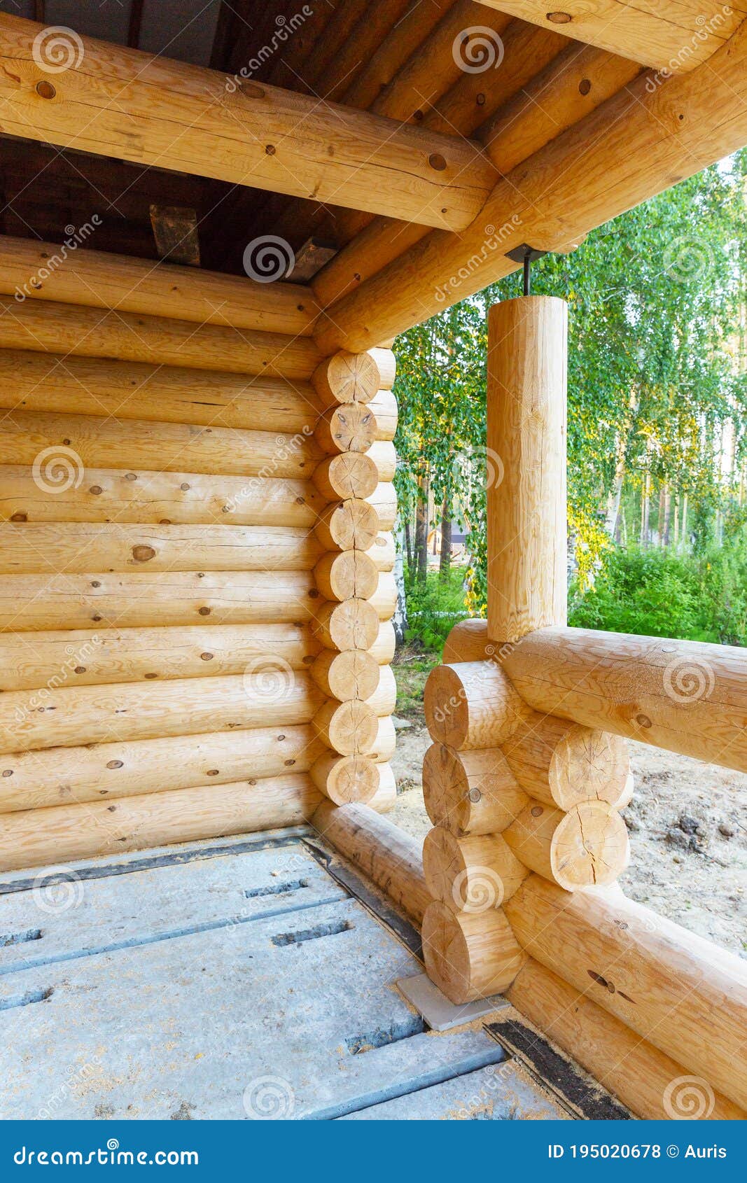 Construction of Wooden House Made of Natural Logs Stock Photo - Image ...