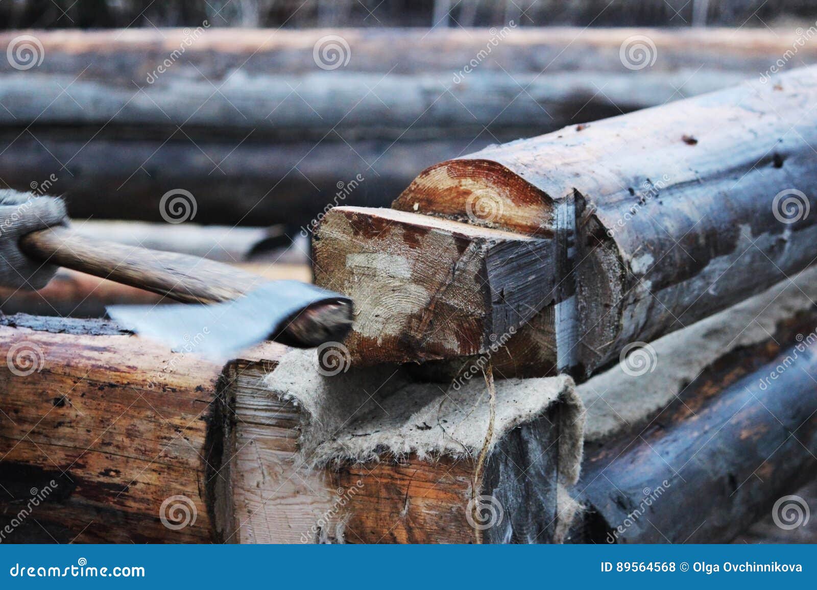 Construction of a Wooden House on a Pile Foundation. Stock Photo ...