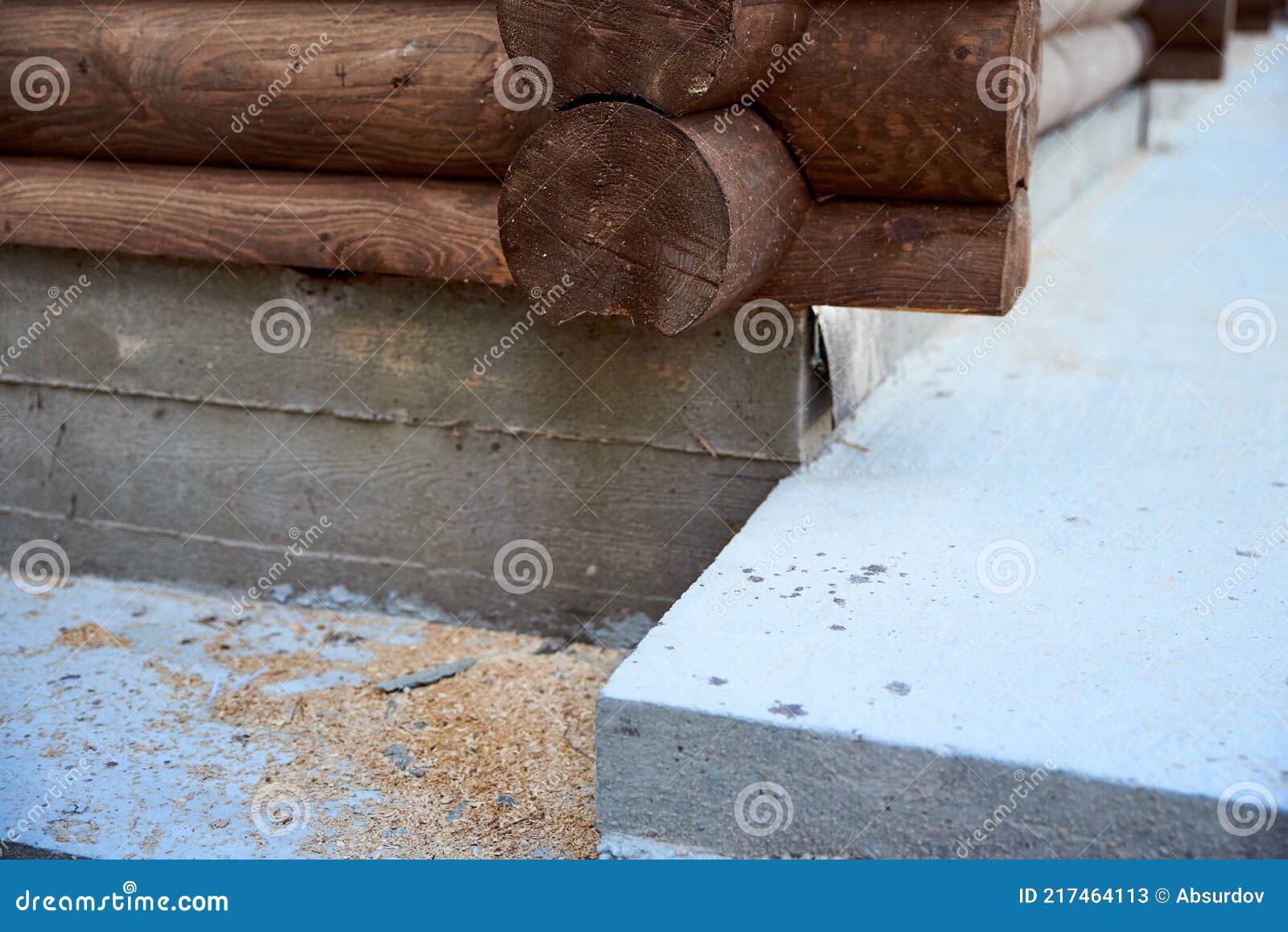 Construction of a Wooden House from Round Log Stock Image - Image of ...