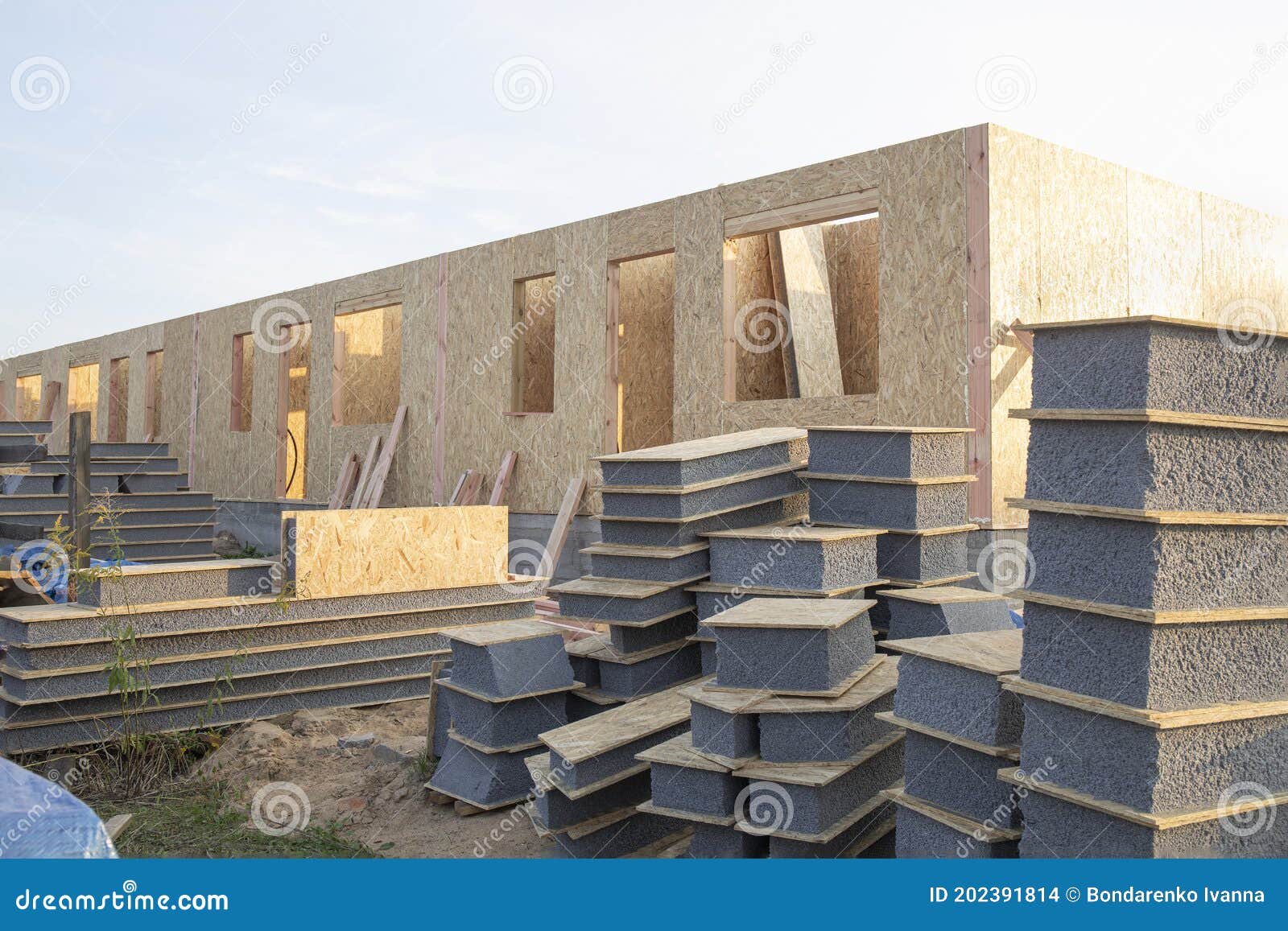Construction of a Wooden House from SIP Panels. Stock Photo - Image of ...