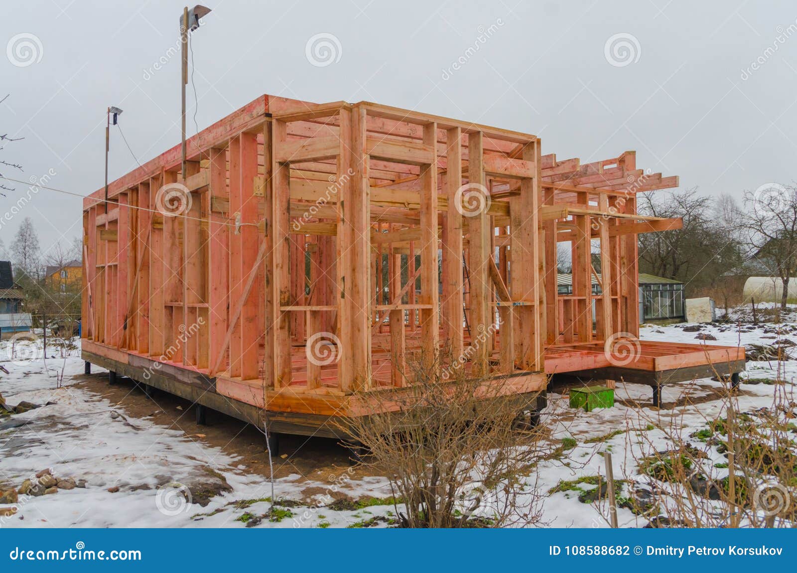 Construction of Wooden Houses on the Basis of the Framework Stock Photo ...
