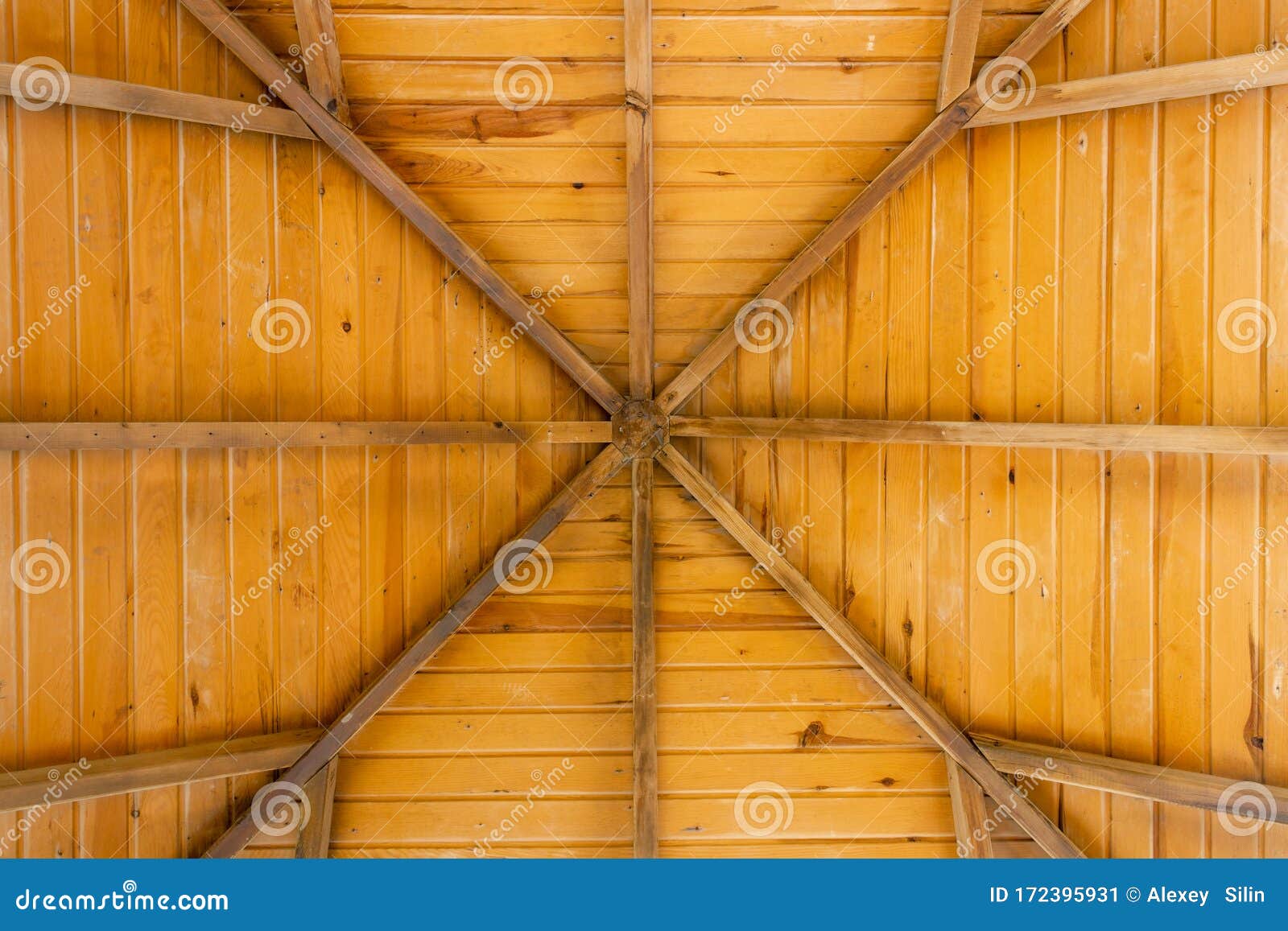Construction of a Wooden Roof from the Inside. Stock Image - Image of ...