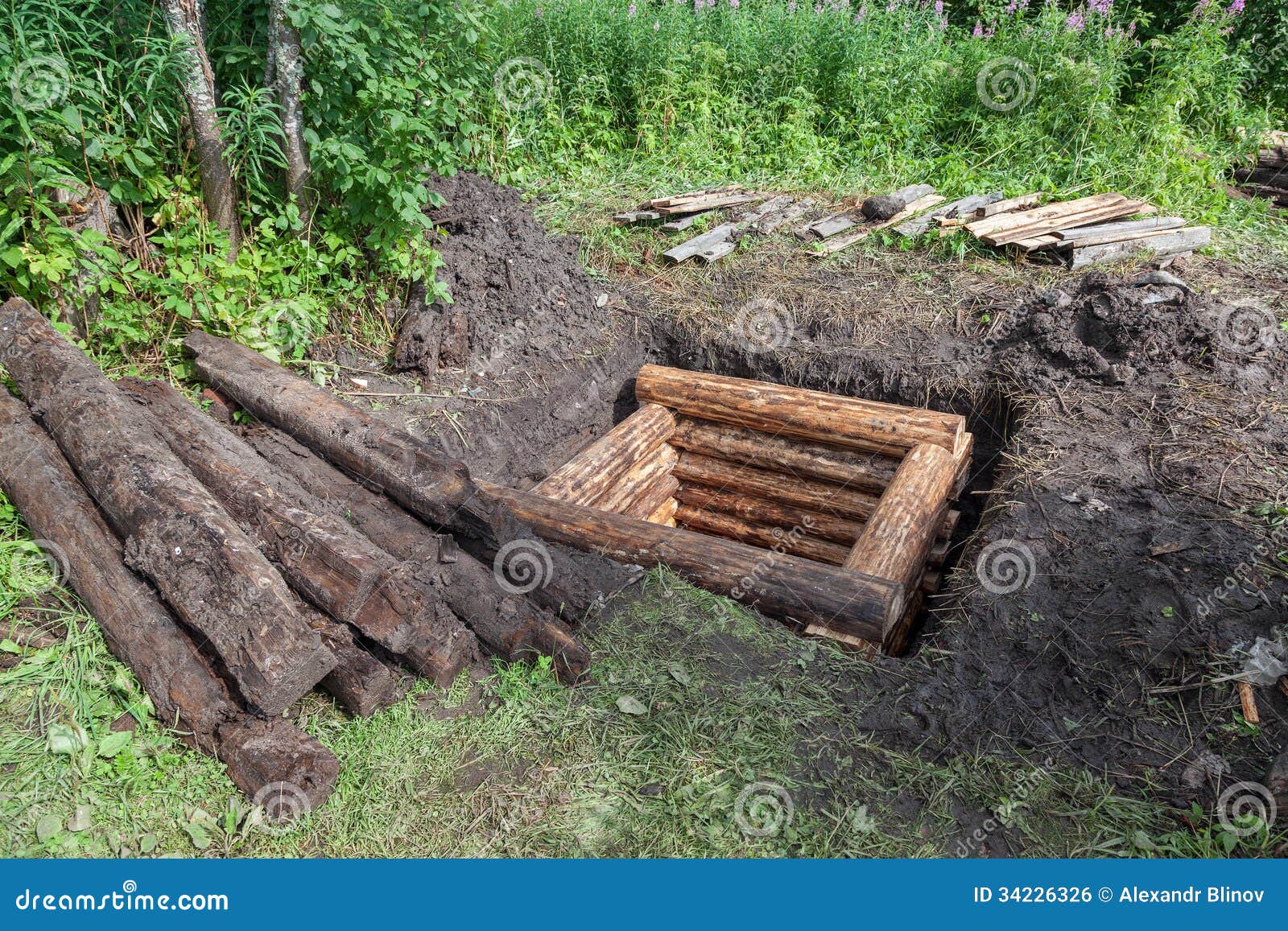 Construction of Wooden Water Well Stock Photo - Image of lone, summer ...