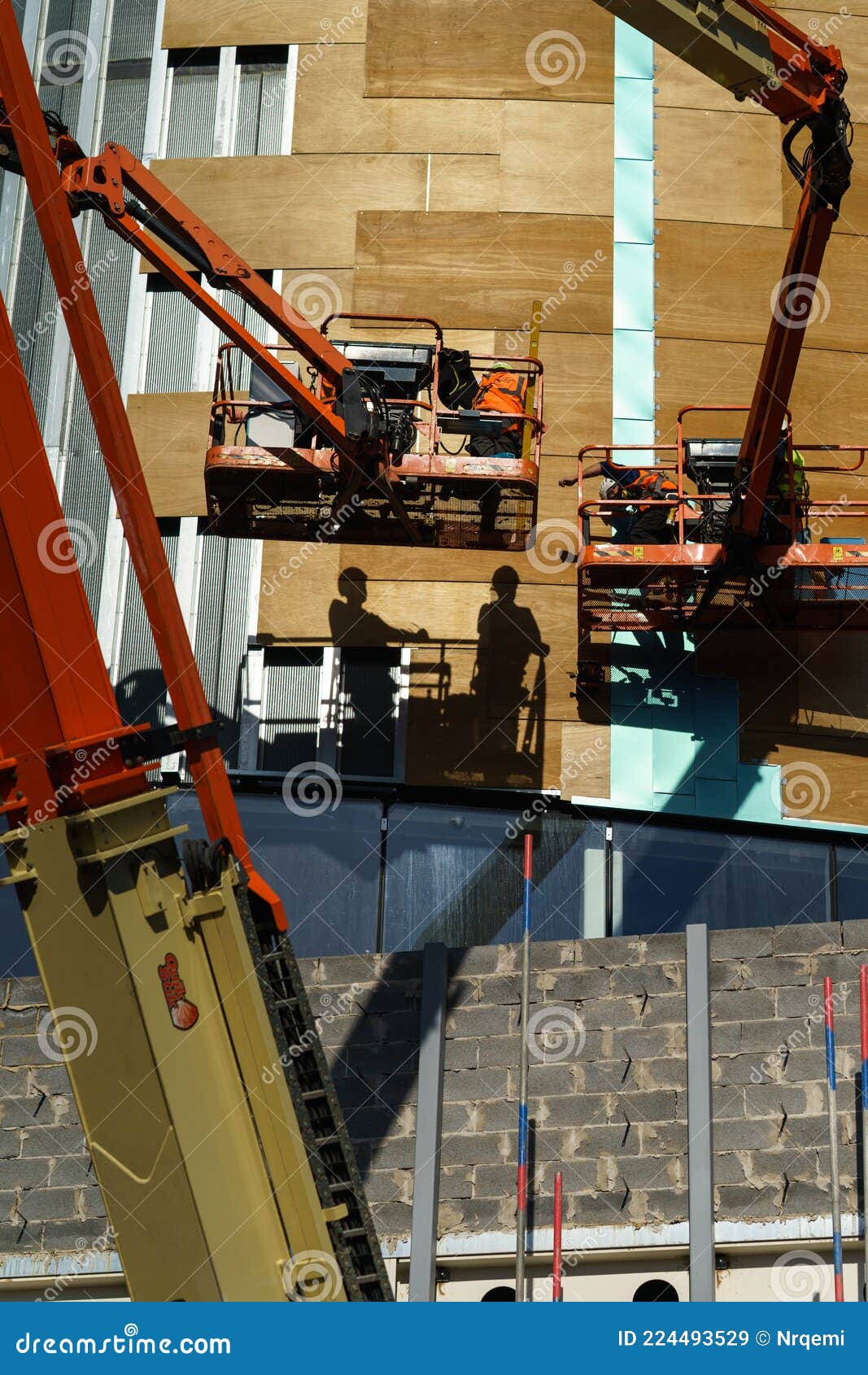 Construction Work on Air, Workers are Making Application of Wood ...