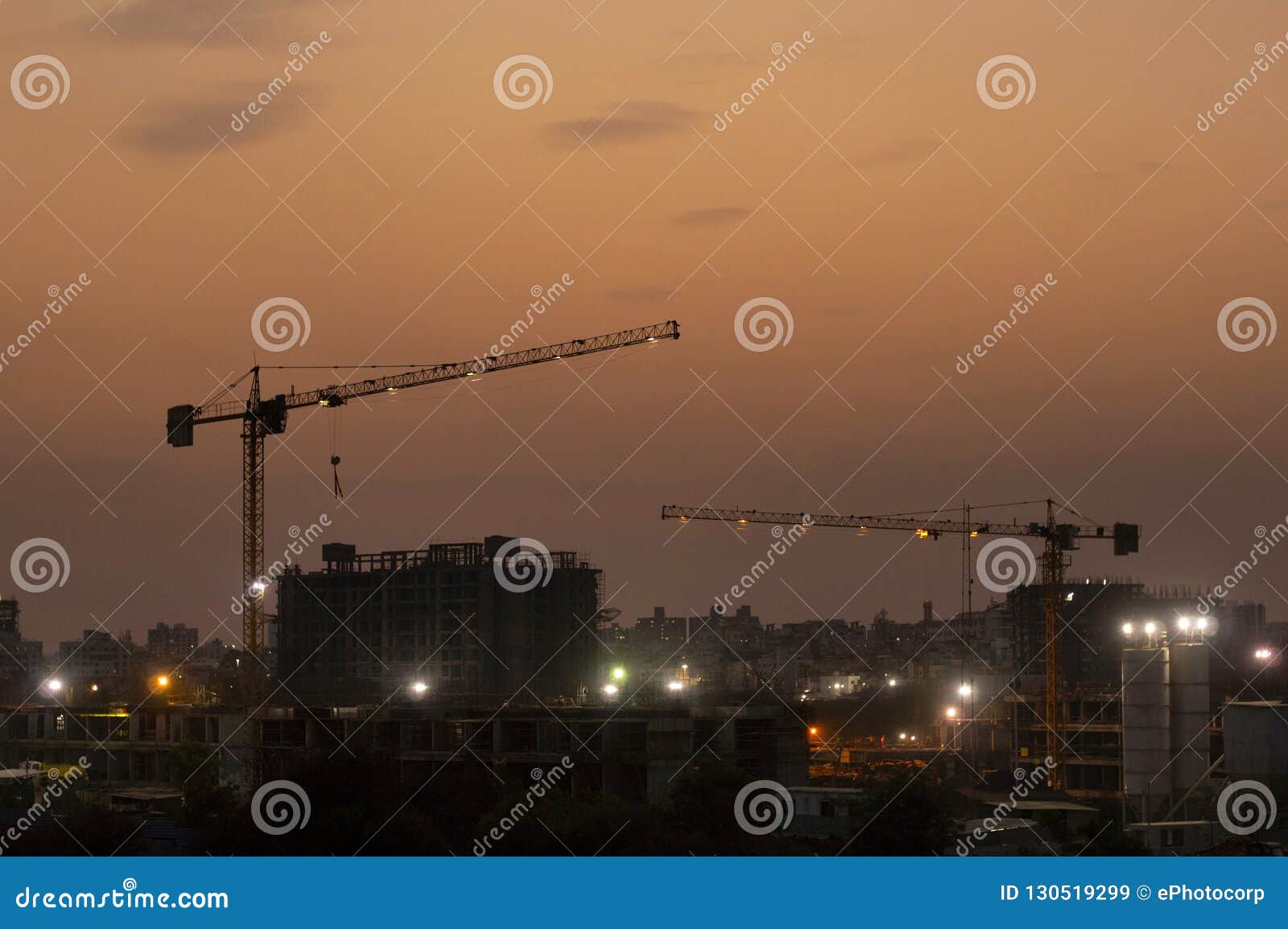 Construction Work on Building at Night, India. Stock Image - Image of ...