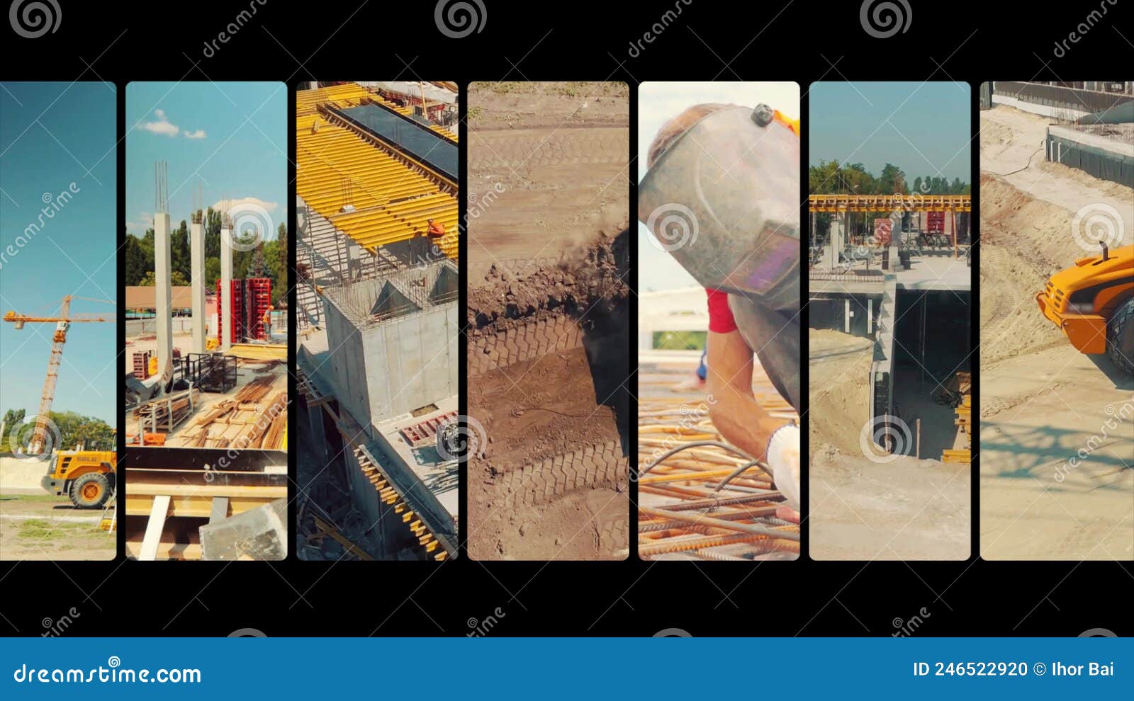 Construction Work at the Construction Site Collage. Multiwindow Video ...