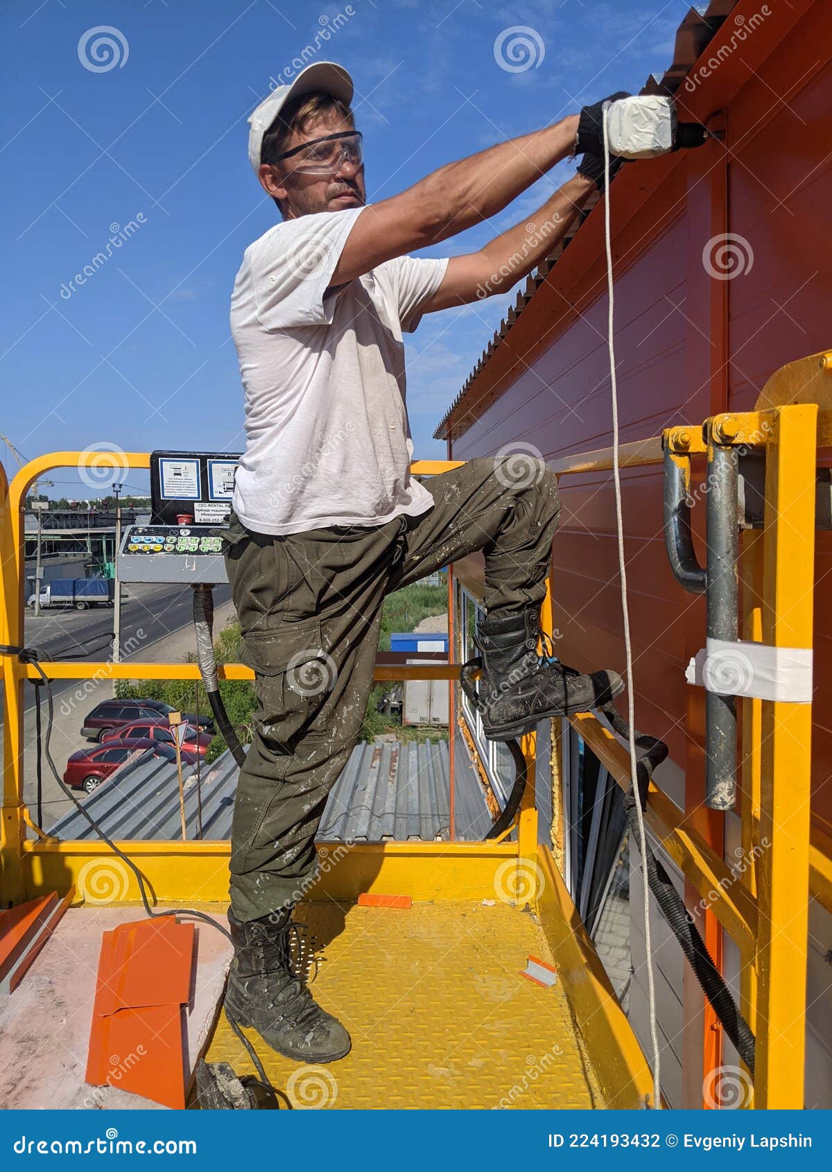 Construction Work, Fastening of the Facade and Roof Stock Photo - Image ...