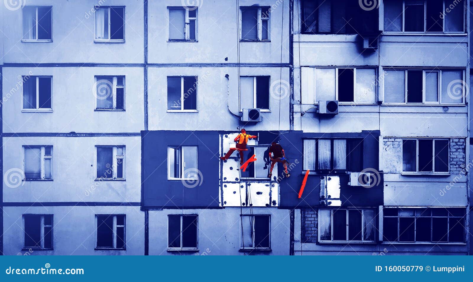 Construction Work at Height. Working High-rise Workers Stock Image ...