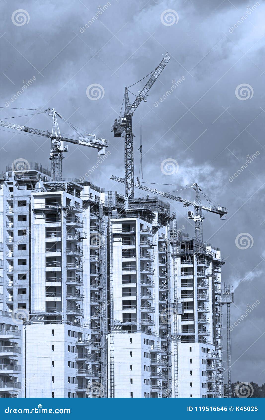 Blue Toned Image of Construction Work of High-rise Residential ...