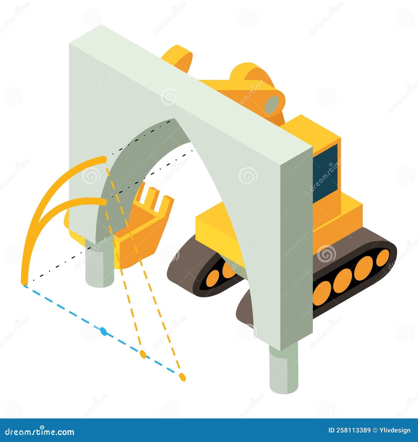 Construction Work Icon Isometric Vector. Crawler Excavator Near ...