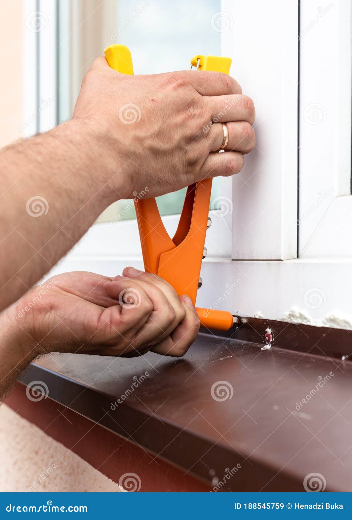 Construction Work - Installation of Rivets. Window Tint Repair. Plastic ...