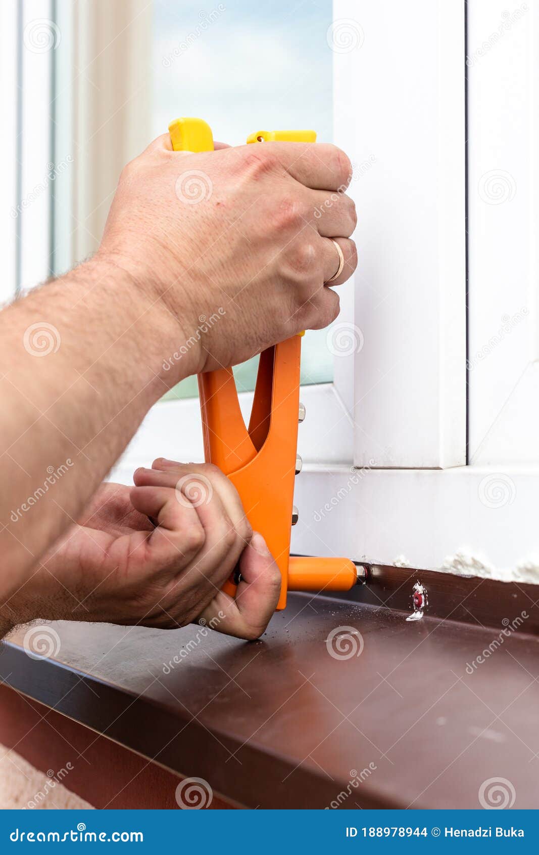 Construction Work - Installation of Rivets. Window Tint Repair. Plastic ...