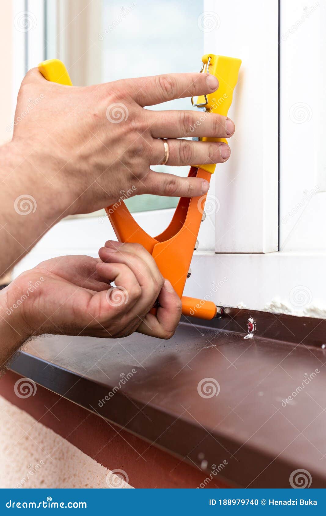 Construction Work - Installation of Rivets. Window Tint Repair. Plastic ...