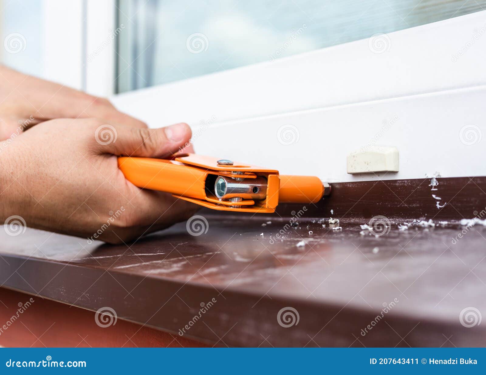 Construction Work - Installation of Rivets. Window Tint Repair. Plastic ...