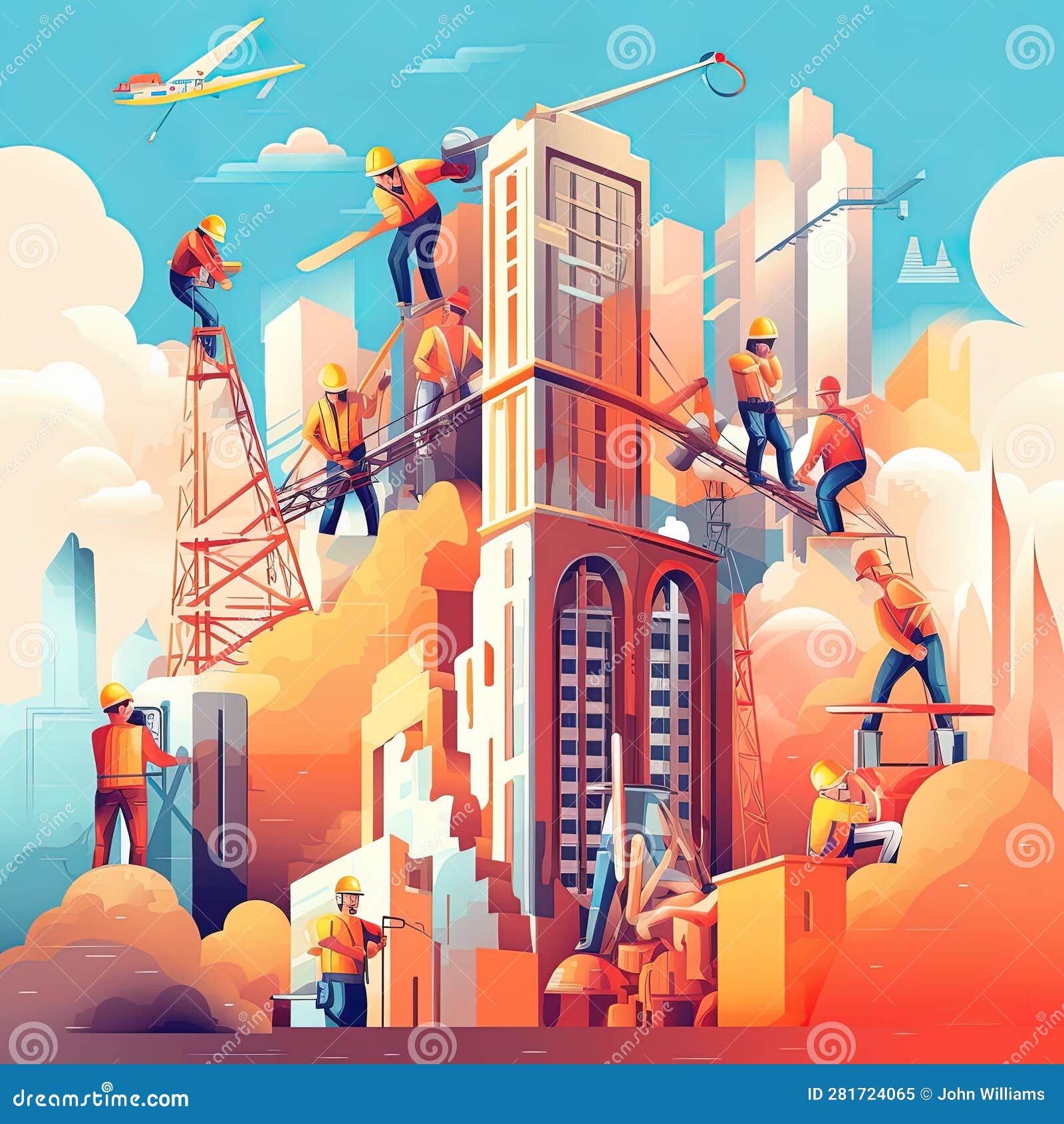 Construction Work on Labour Day Concept Art Stock Illustration ...
