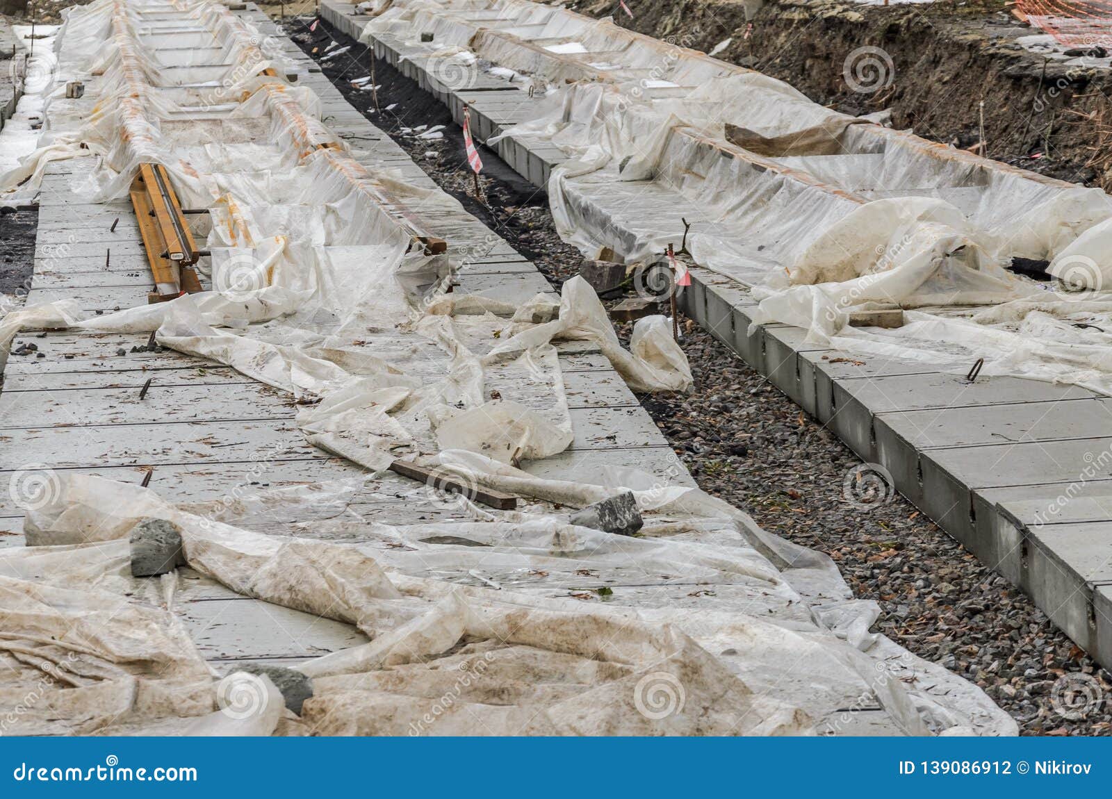 Construction Work on Laying Tram Rails Stock Photo - Image of sleepers ...