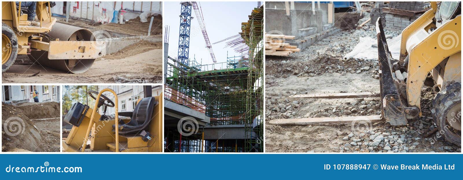 Construction Work Machines Collage Stock Image - Image of excavator ...