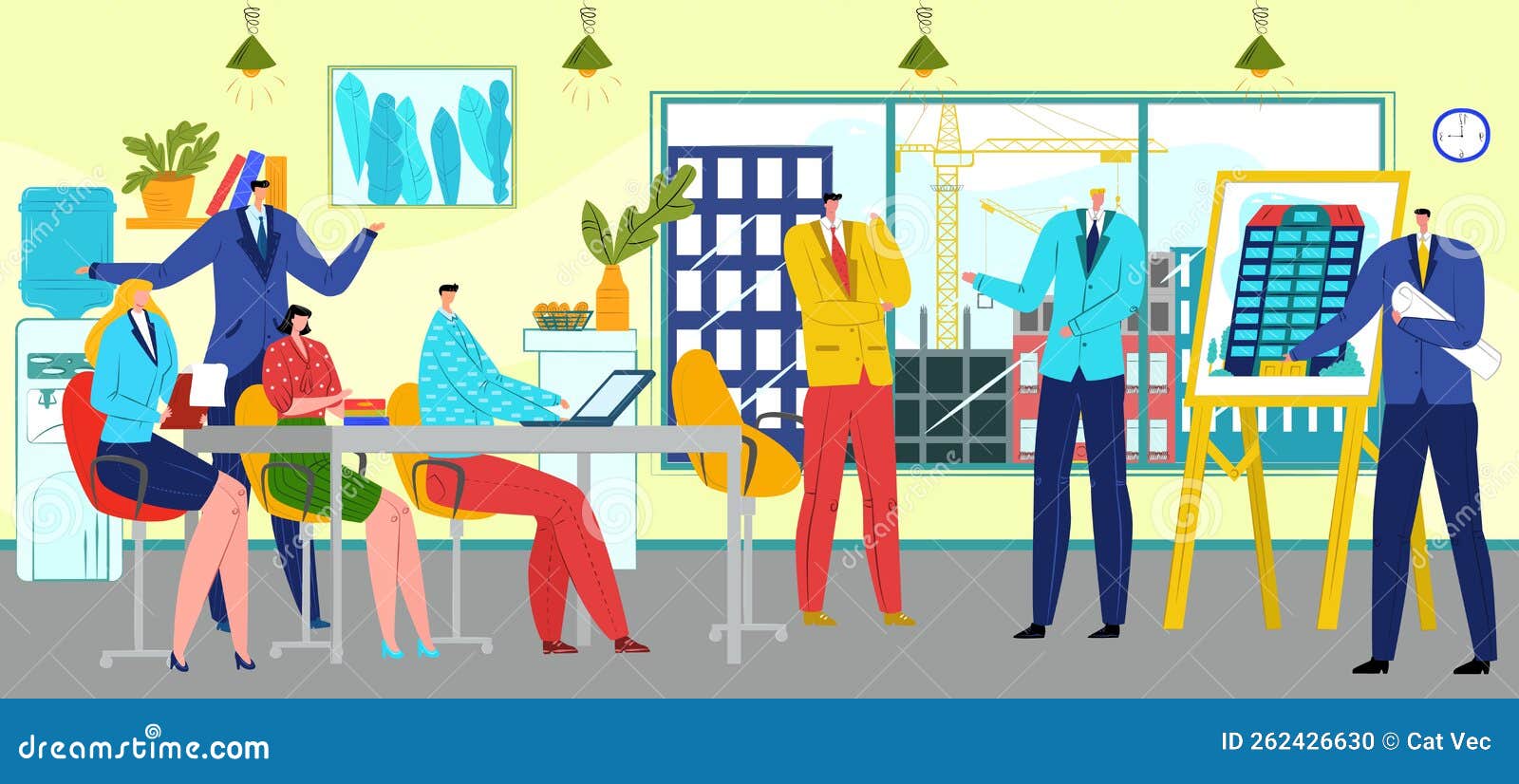 Construction Work Meeting with People Team Building, Vector ...