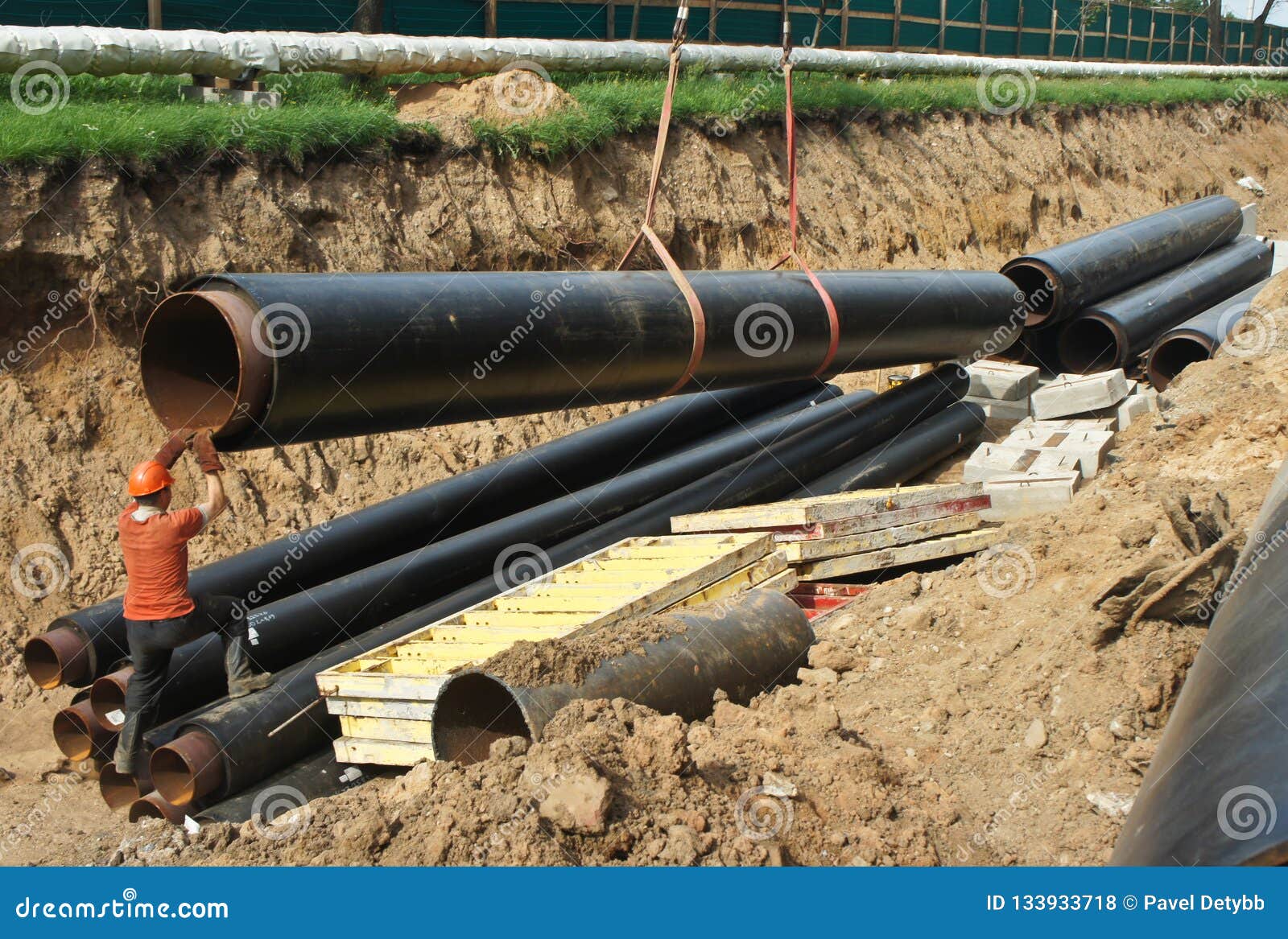 Construction Work. Workers. Pipe Laying. Repair of Communications Stock ...
